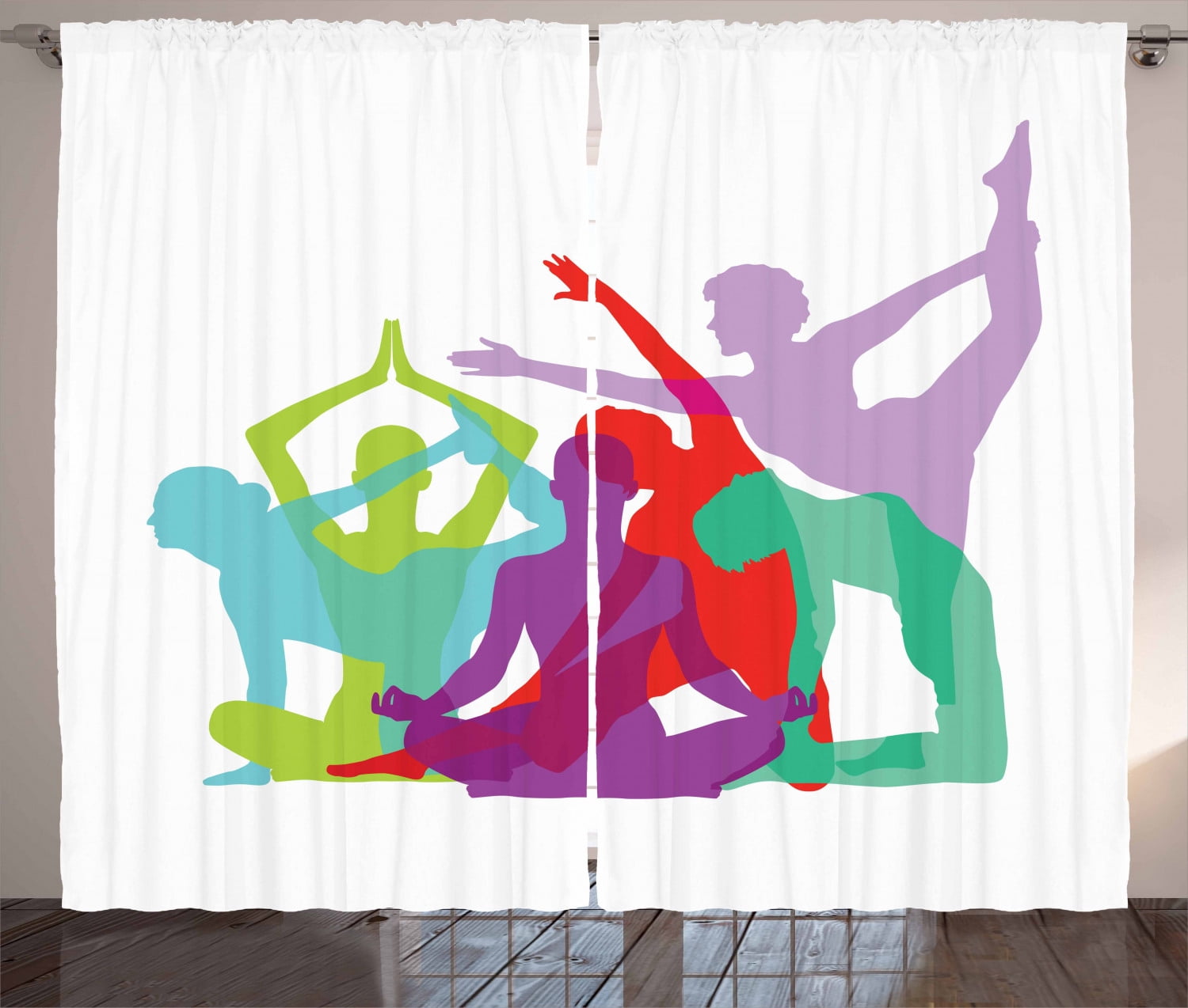 Ambesonne Yoga Curtains 2 Panel Set, Poses Female Silhouettes, 108" x ...