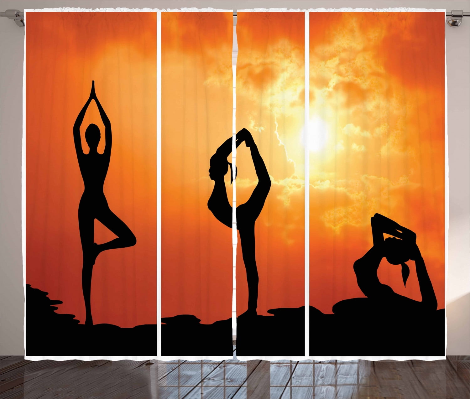 Ambesonne Yoga Curtains 2 Panel Set, Women Practice at Sunset, 108" x ...