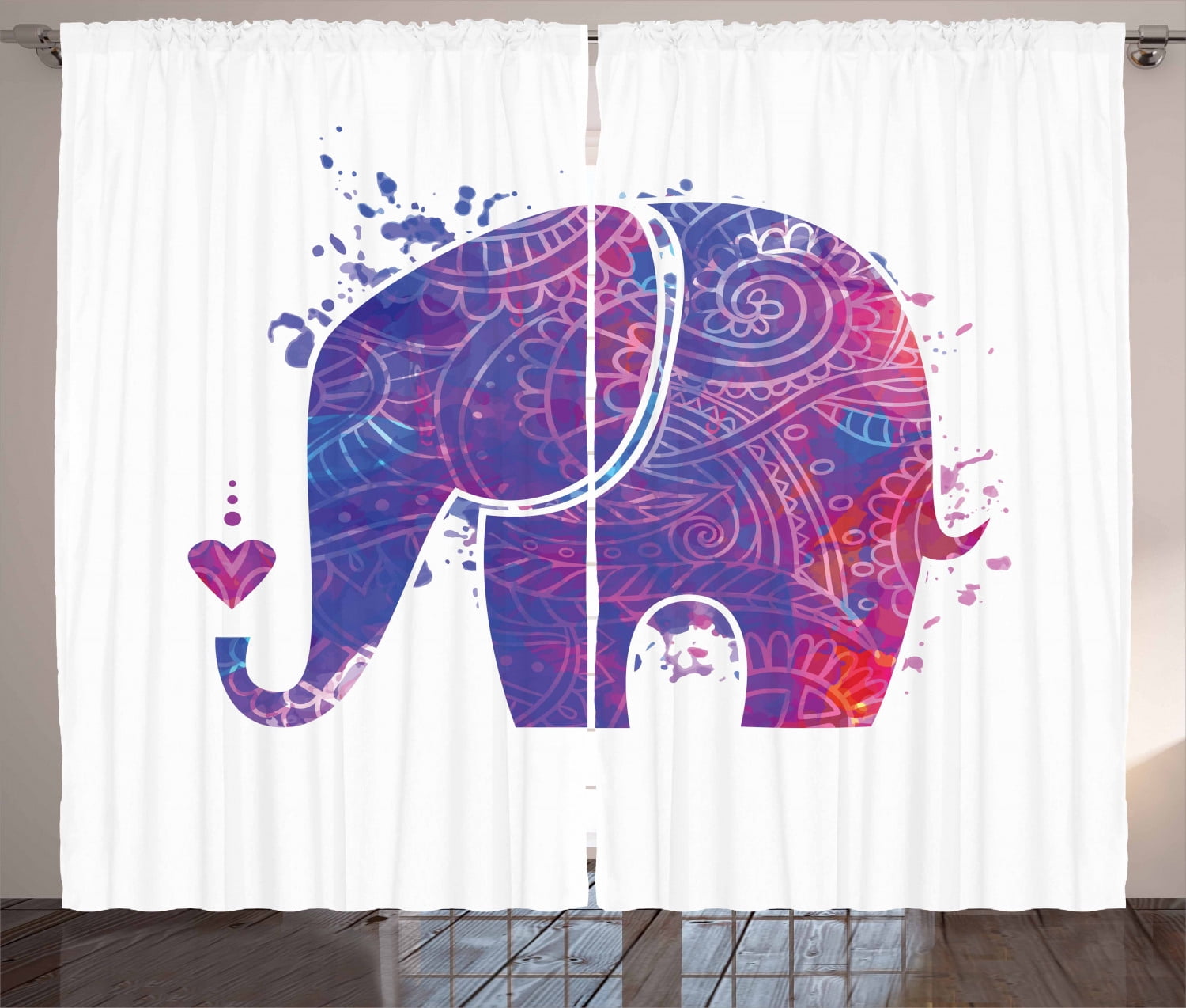 Ambesonne Yoga Curtains 2 Panel Set, Heart, 108" x 108", Pink Blue and ...
