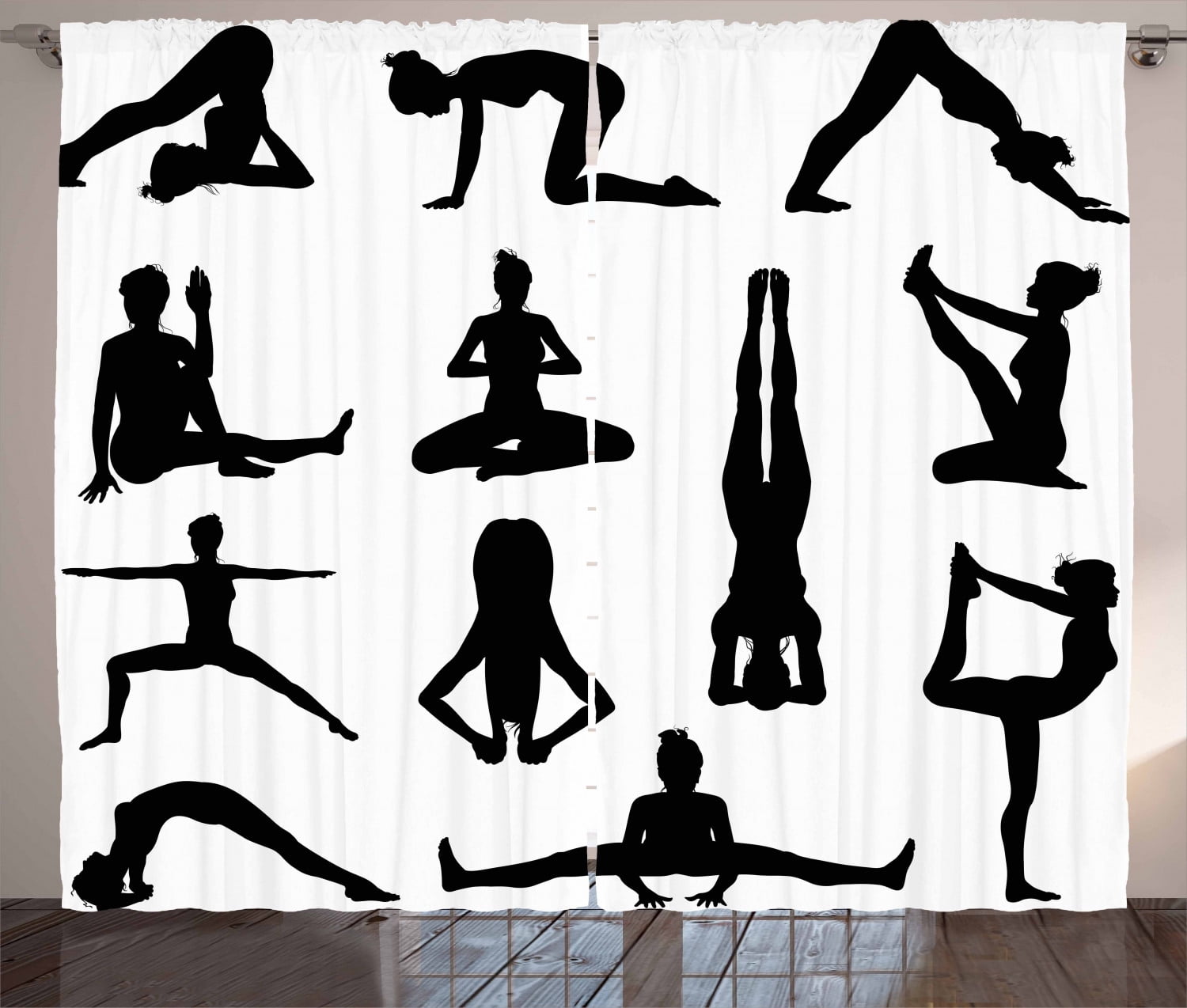 Ambesonne Yoga Curtains 2 Panel Set, Asanas Forms Wellness, 108" x 108 ...