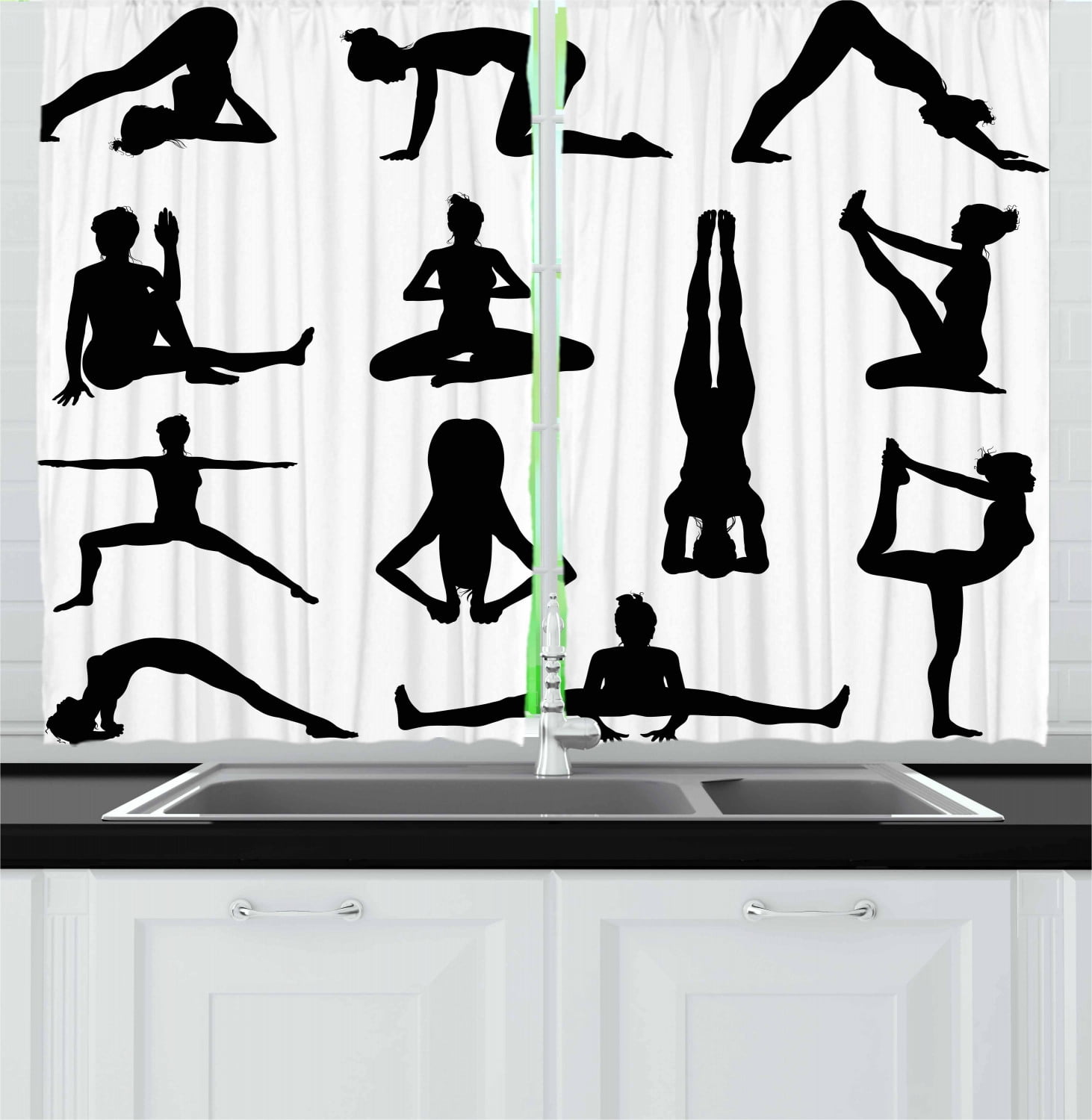 Yoga Curtains 2 Panels Set, Various Yoga and Pilates Pose Silhouettes ...