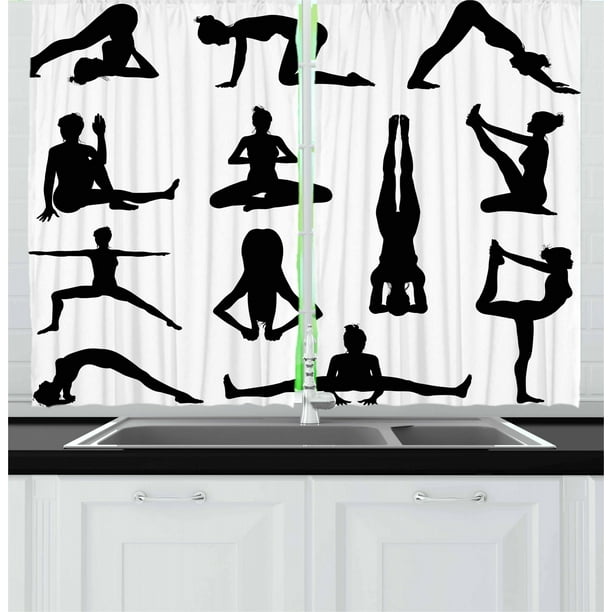 Yoga Curtains 2 Panels Set, Various Yoga and Pilates Pose Silhouettes ...