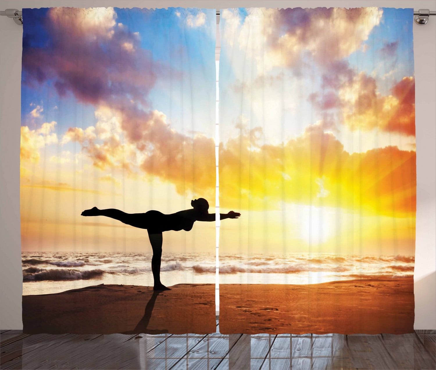 Ambesonne Yoga Curtains 2 Panel Set, Warrior Pose Majestic Sky, 108" x ...