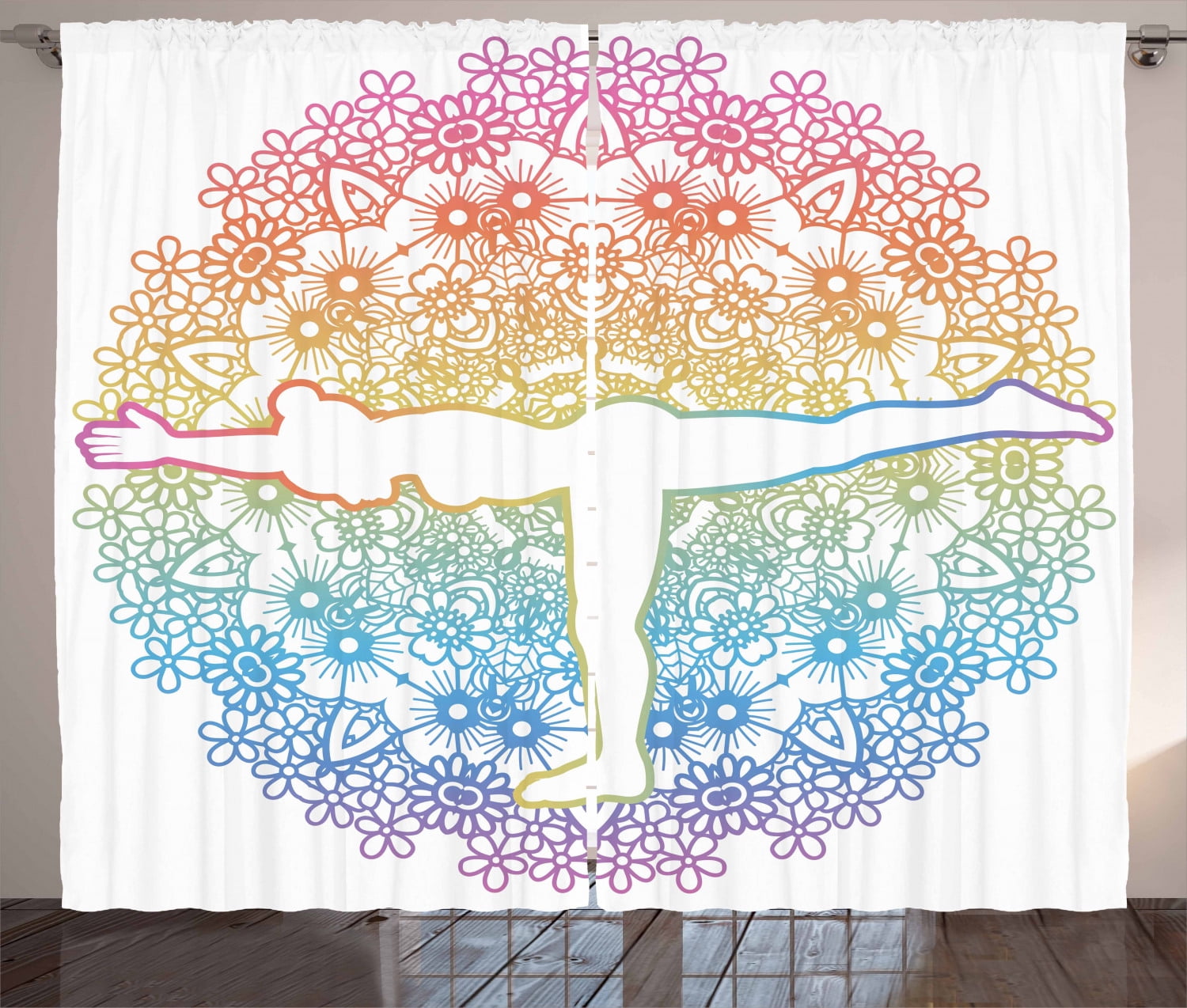 Ambesonne Yoga Curtains 2 Panel Set, Woman in Balance Mandala, 108" x ...