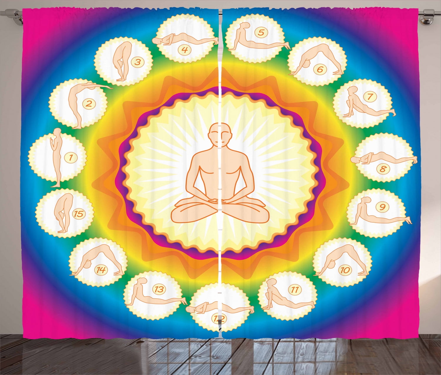 Ambesonne Yoga Curtains 2 Panel Set, Yogi Lotus Posture Poses, 108" x ...