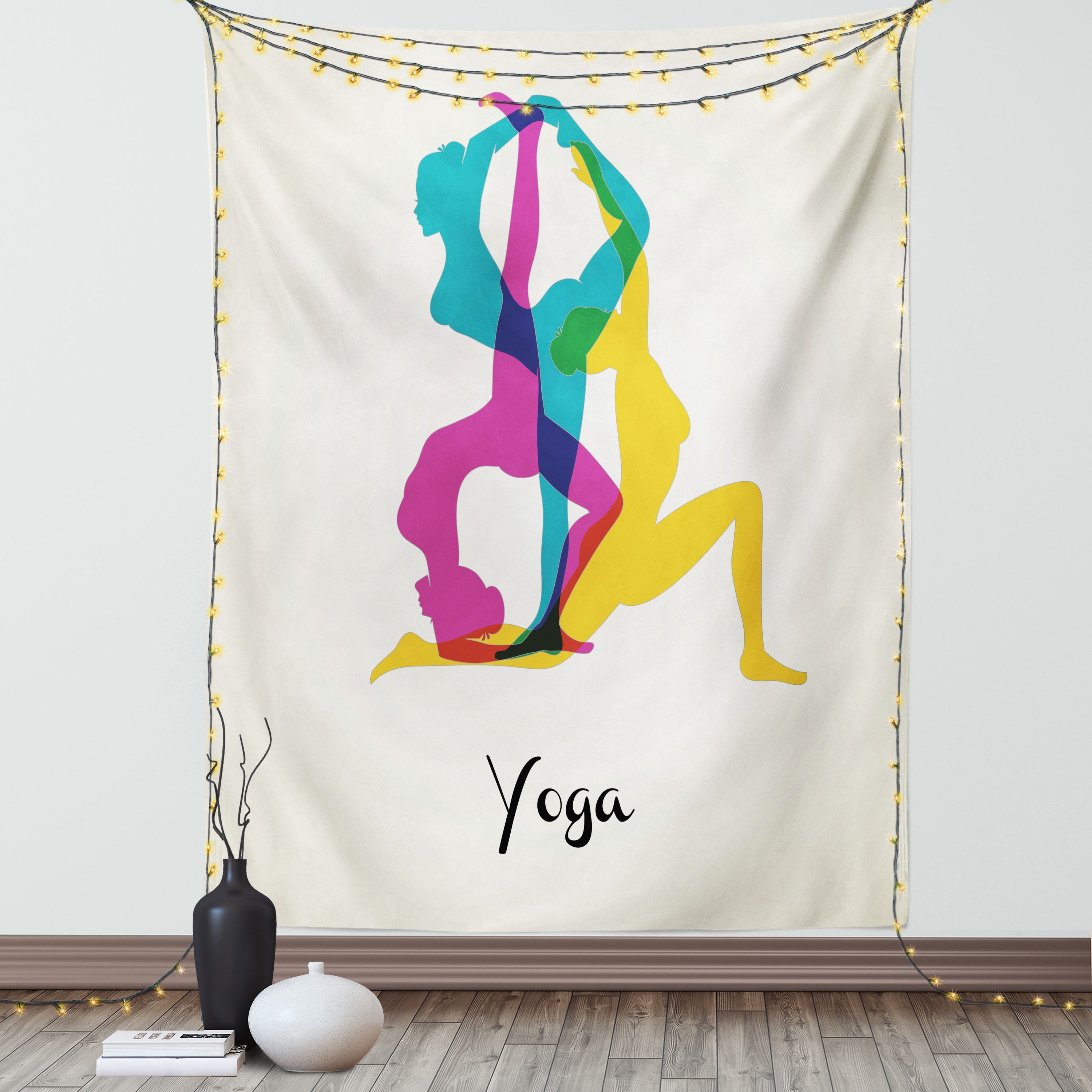 Yoga Decor Wall Hanging Tapestry, Different Yoga Poses Energetic Female ...