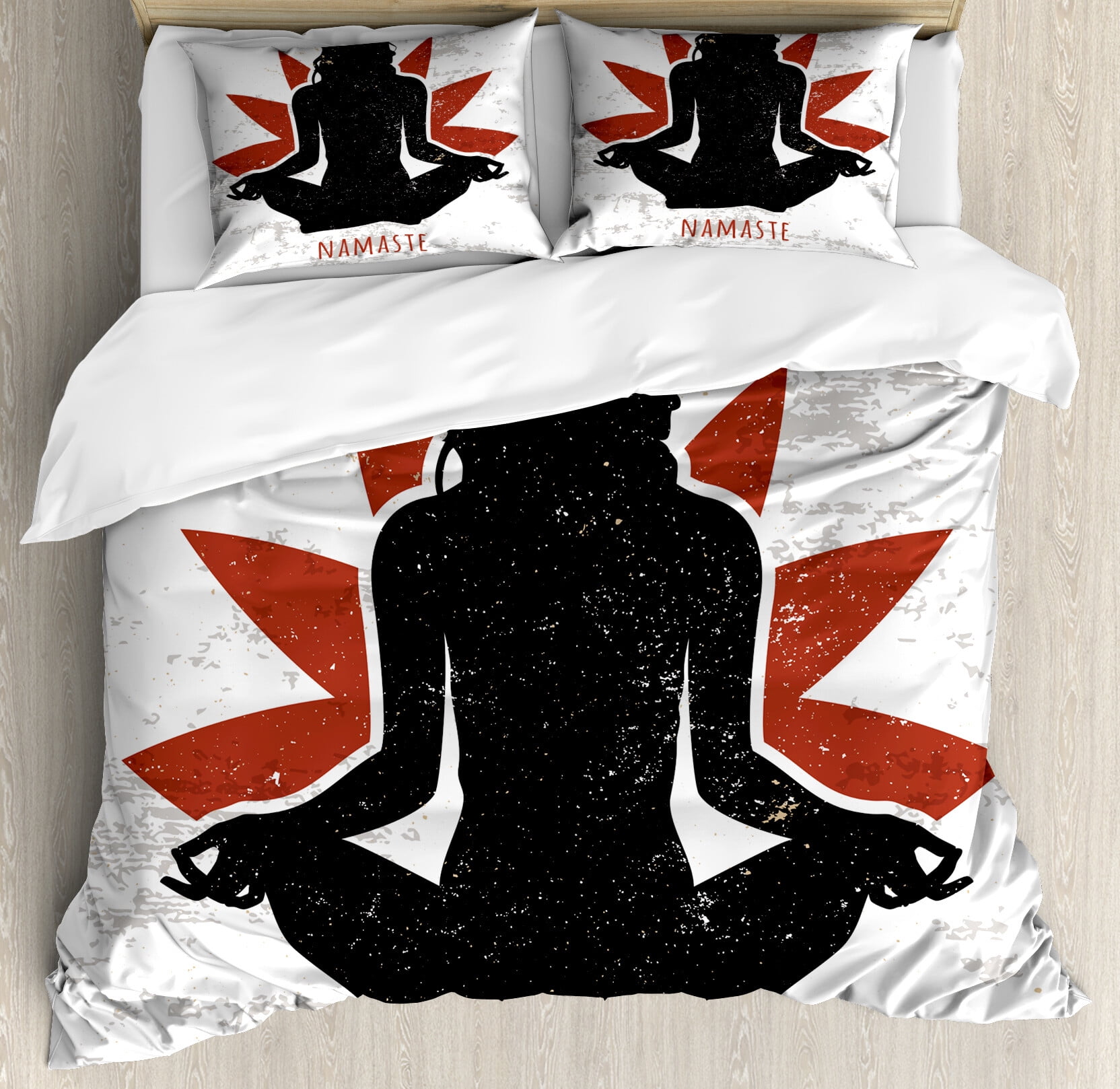 Yoga Duvet Cover Set, Grunge Display Woman in Lotus Pose the Flower ...