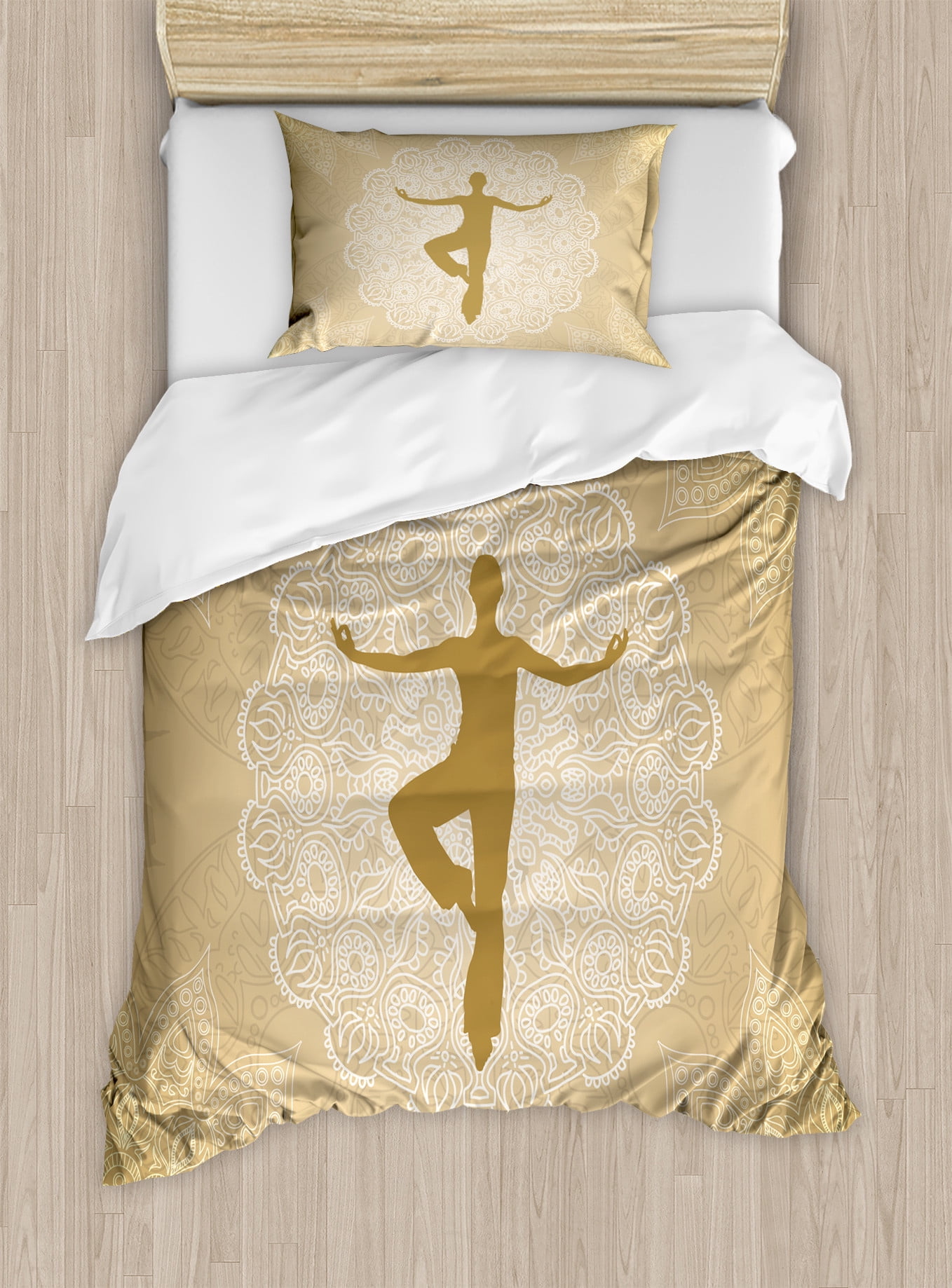 Yoga Duvet Cover Set, Mandala Inspired Composition Man Posture Asana ...