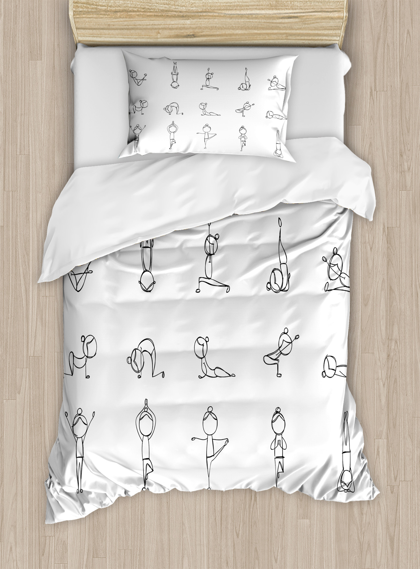 Yoga Duvet Cover Set, Stickman Practicing Different Yoga Moves ...
