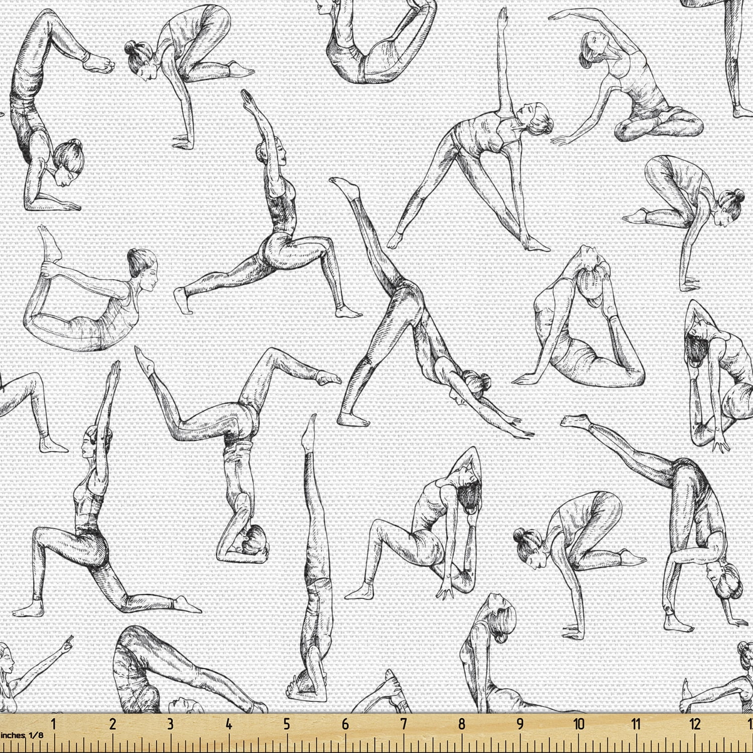Yoga Fabric by the Yard, Outline Minimal People Poses Flow Practice ...
