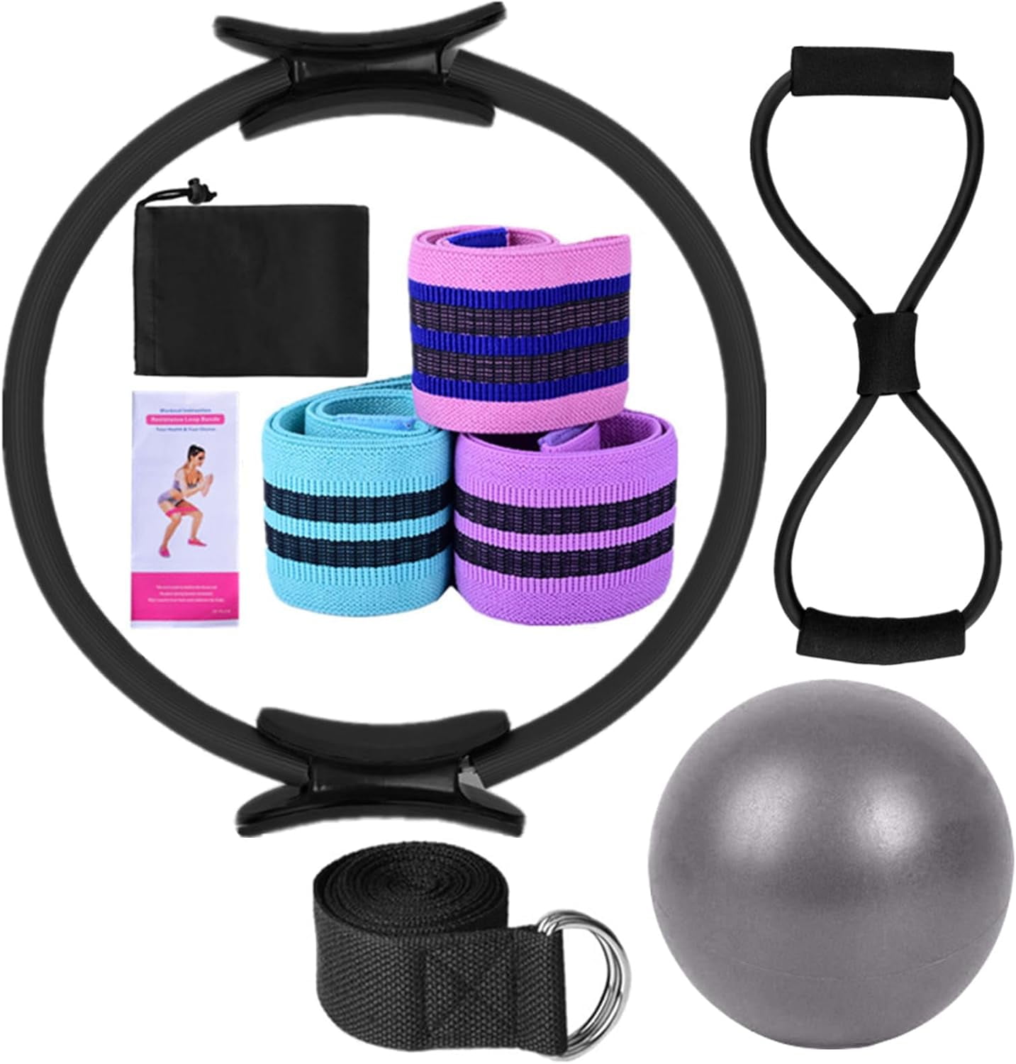 Yoga Fitness 11 Piece Set, Webbing Stretching Belt, Latex Elastic Rings ...