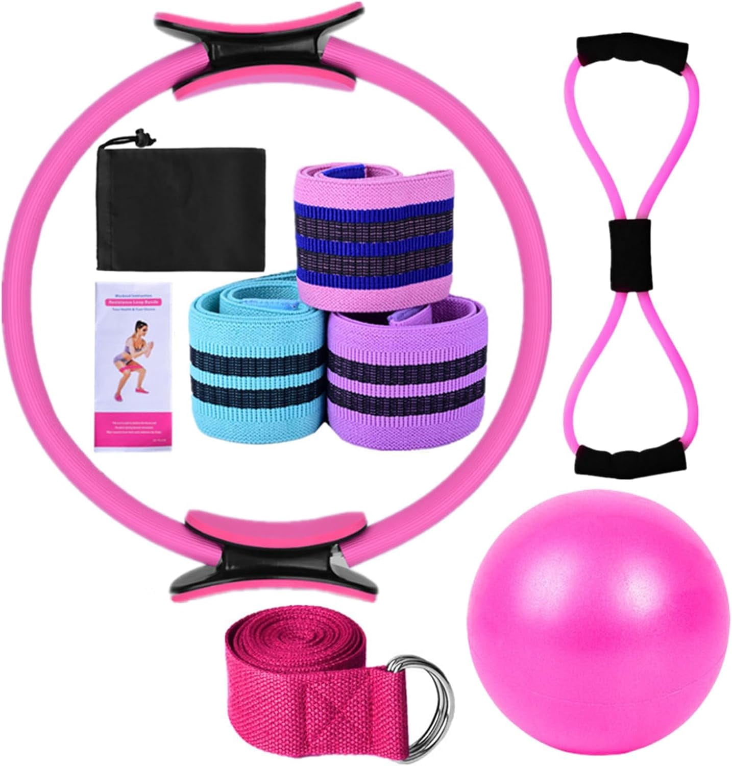 Yoga Fitness 11 Piece Set, Webbing Stretching Belt, Latex Elastic Rings ...
