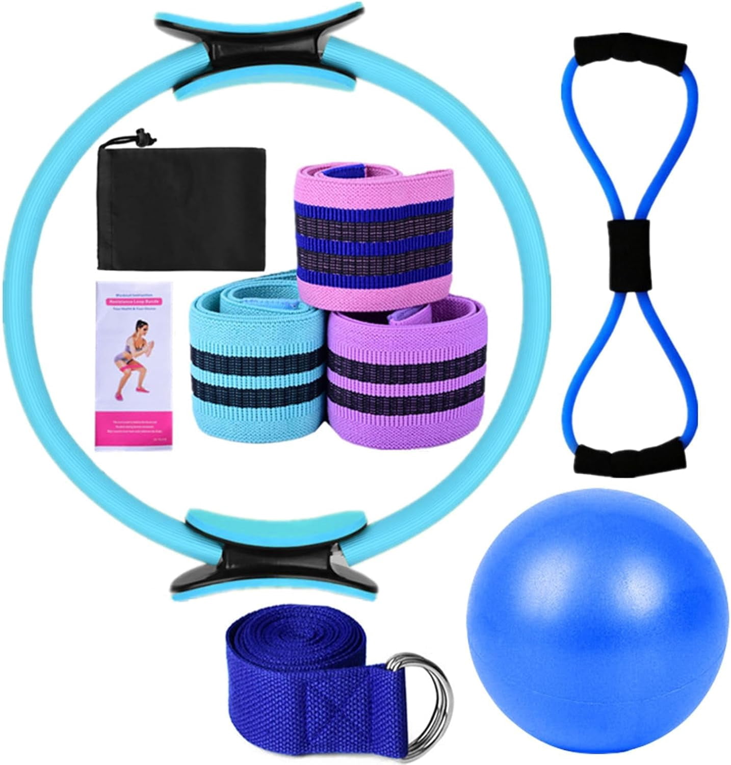 Yoga Fitness 11 Piece Set, Webbing Stretching Belt, Latex Elastic Rings ...