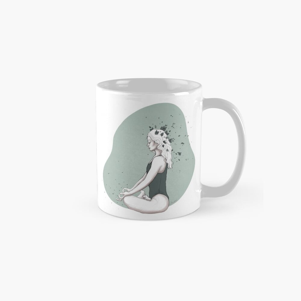 Yoga Girl surrounded by leaves - Green Pencil Line Art Asana Sketch ...