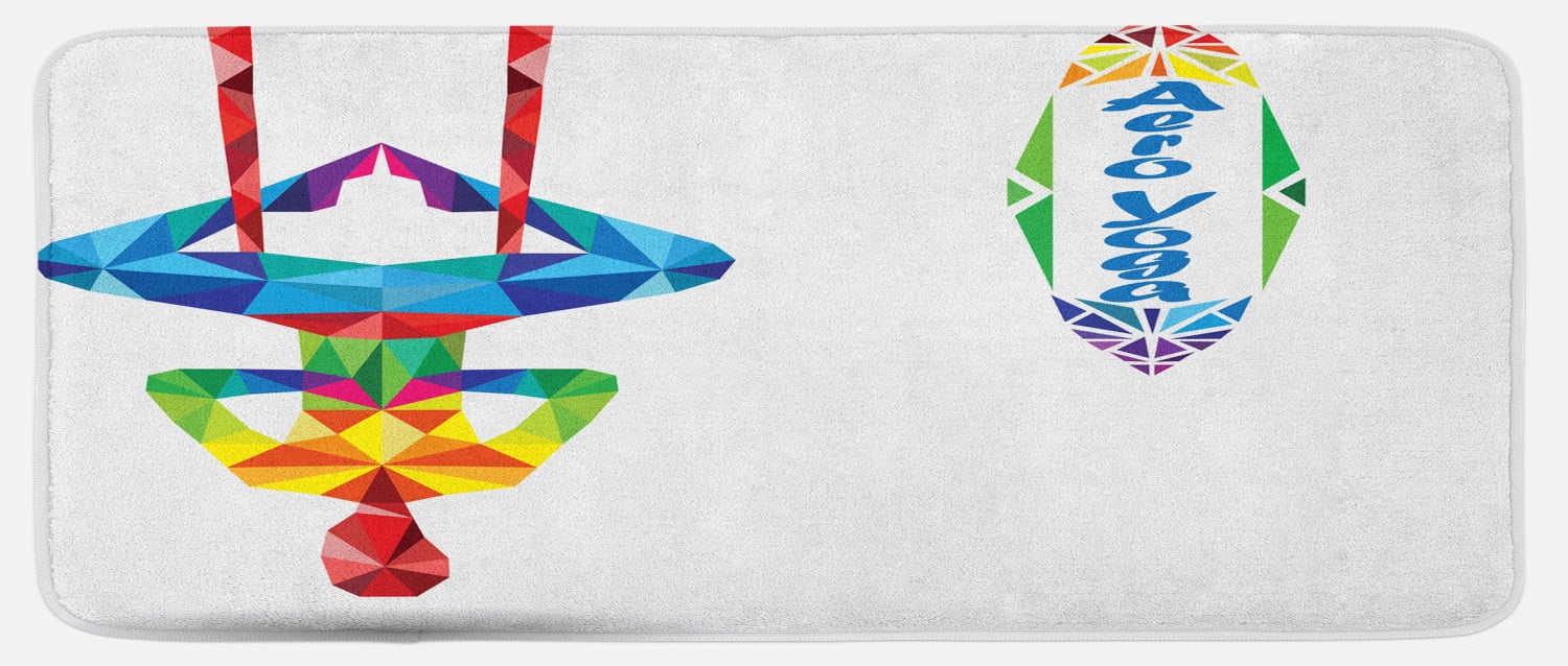 Yoga Kitchen Mat, Aerial Aero Anti-Gravity Yoga Theme Colorful ...