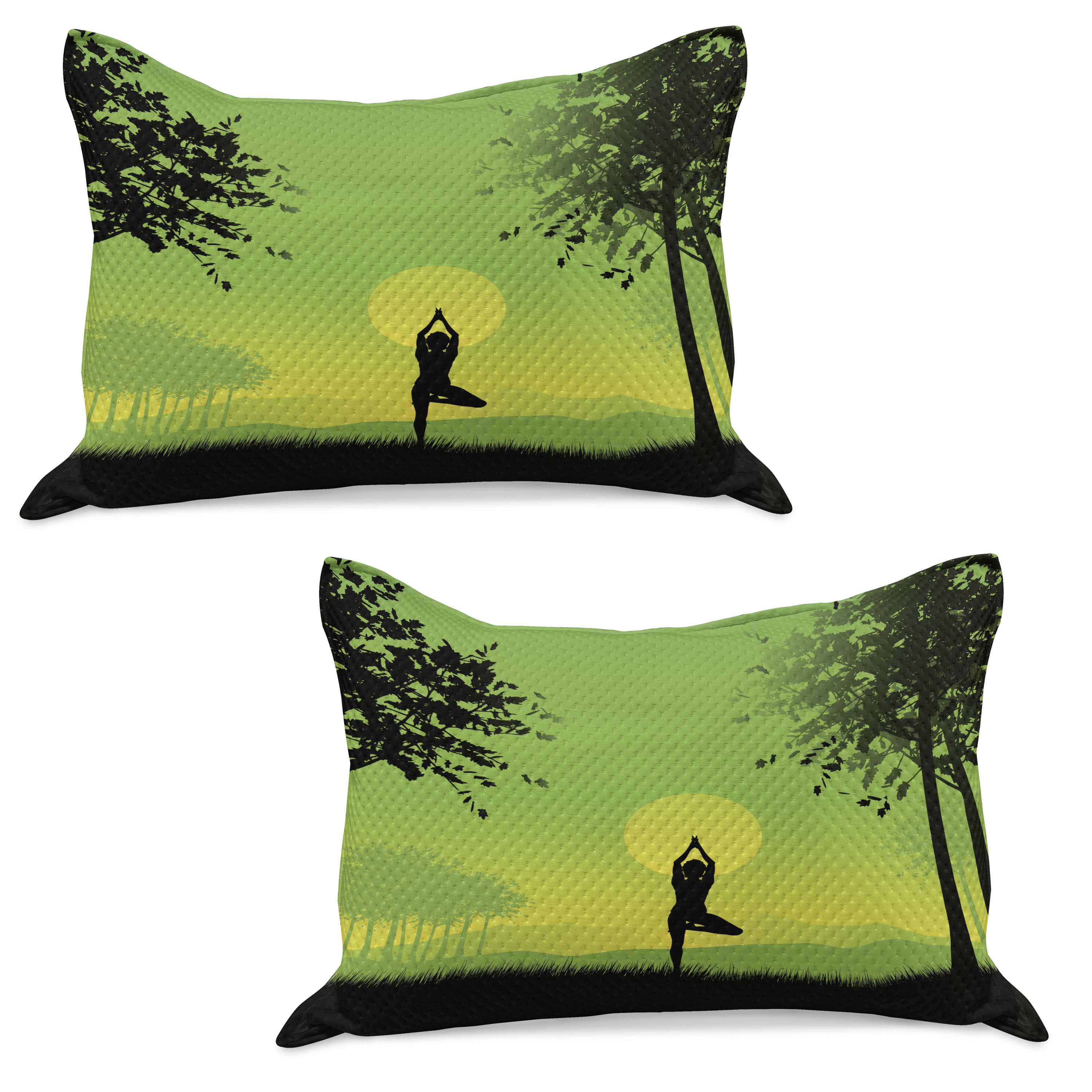Yoga Knitted Quilt Pillowcover Set of 2, Meditating Lady Under Sunset ...