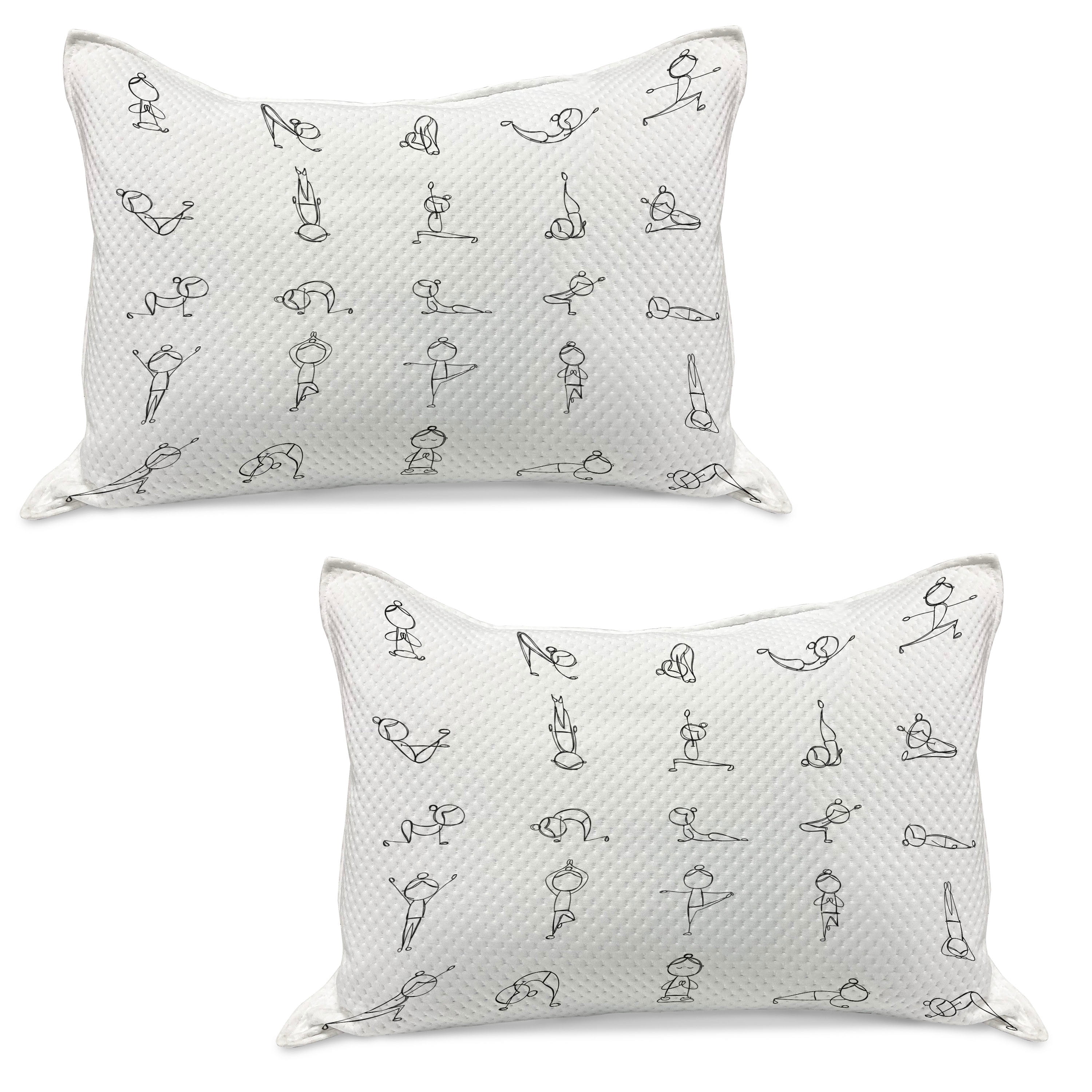 Yoga Knitted Quilt Pillowcover Set of 2, Stickman Practicing Different ...