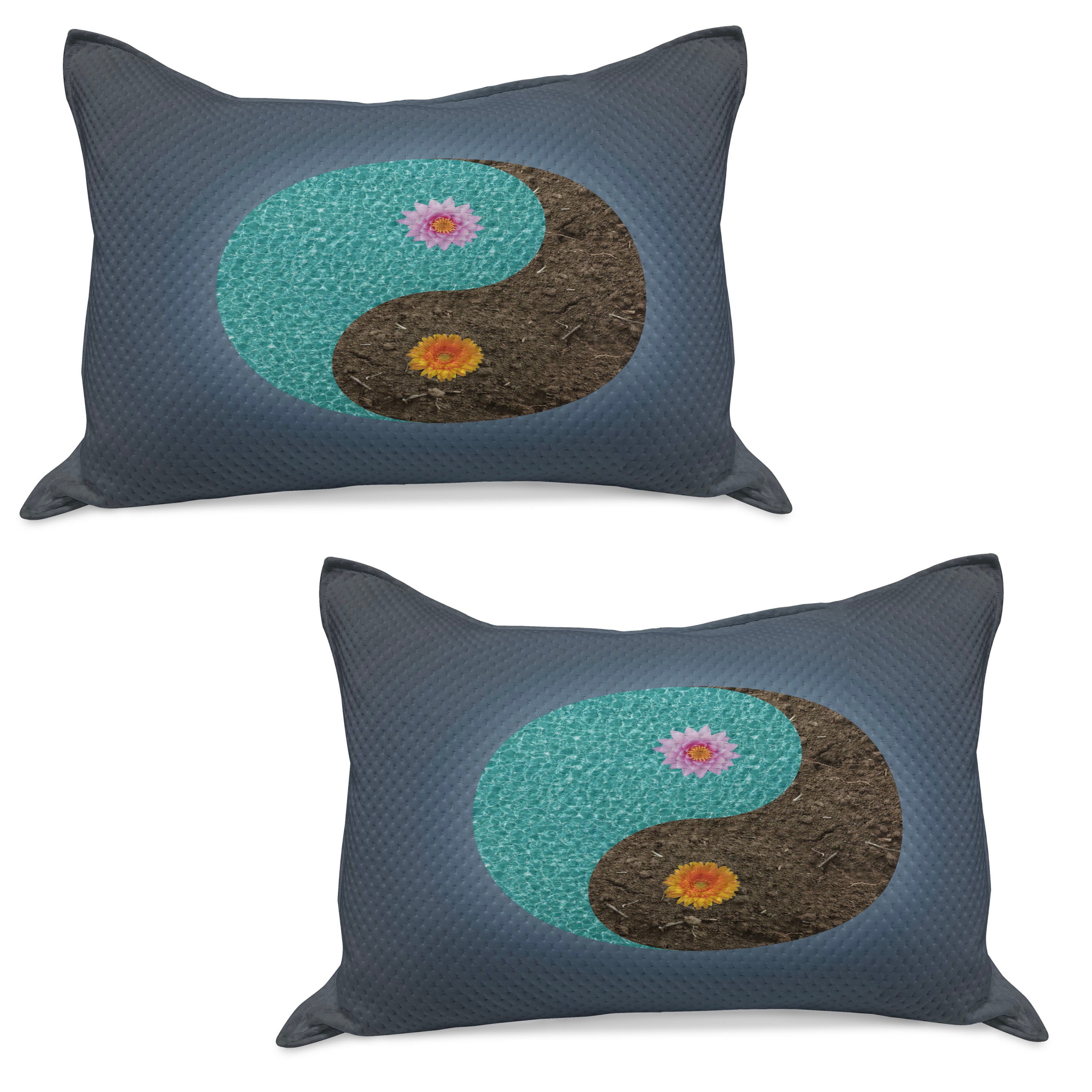 Yoga Knitted Quilt Pillowcover Set of 2, Yin Yang with Flowers Peace Balance Earth Opposite ...