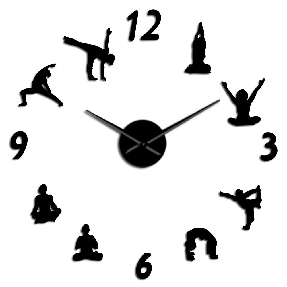 Yoga Large Wall Clocks Mirror Effect Living Room DIY Wall Clock ...