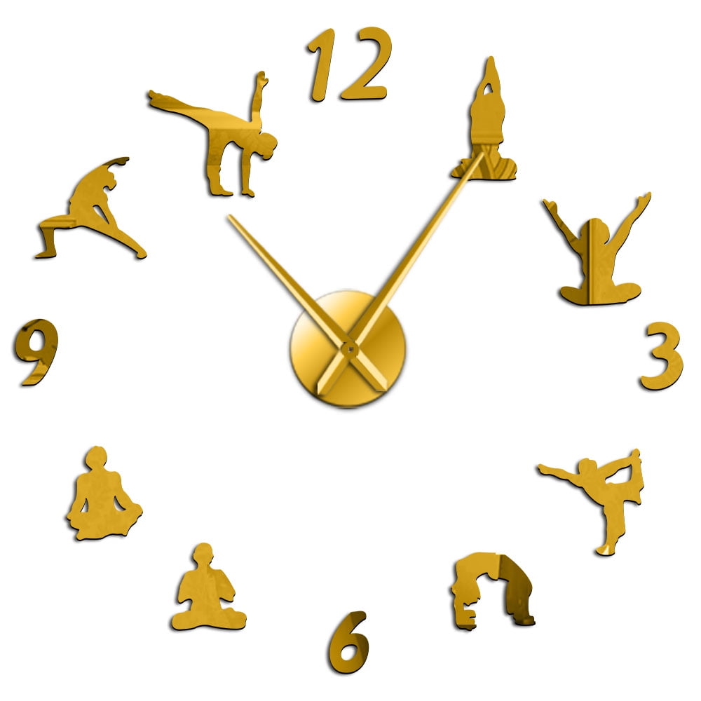 Yoga Large Wall Clocks Mirror Effect Living Room DIY Wall Clock ...