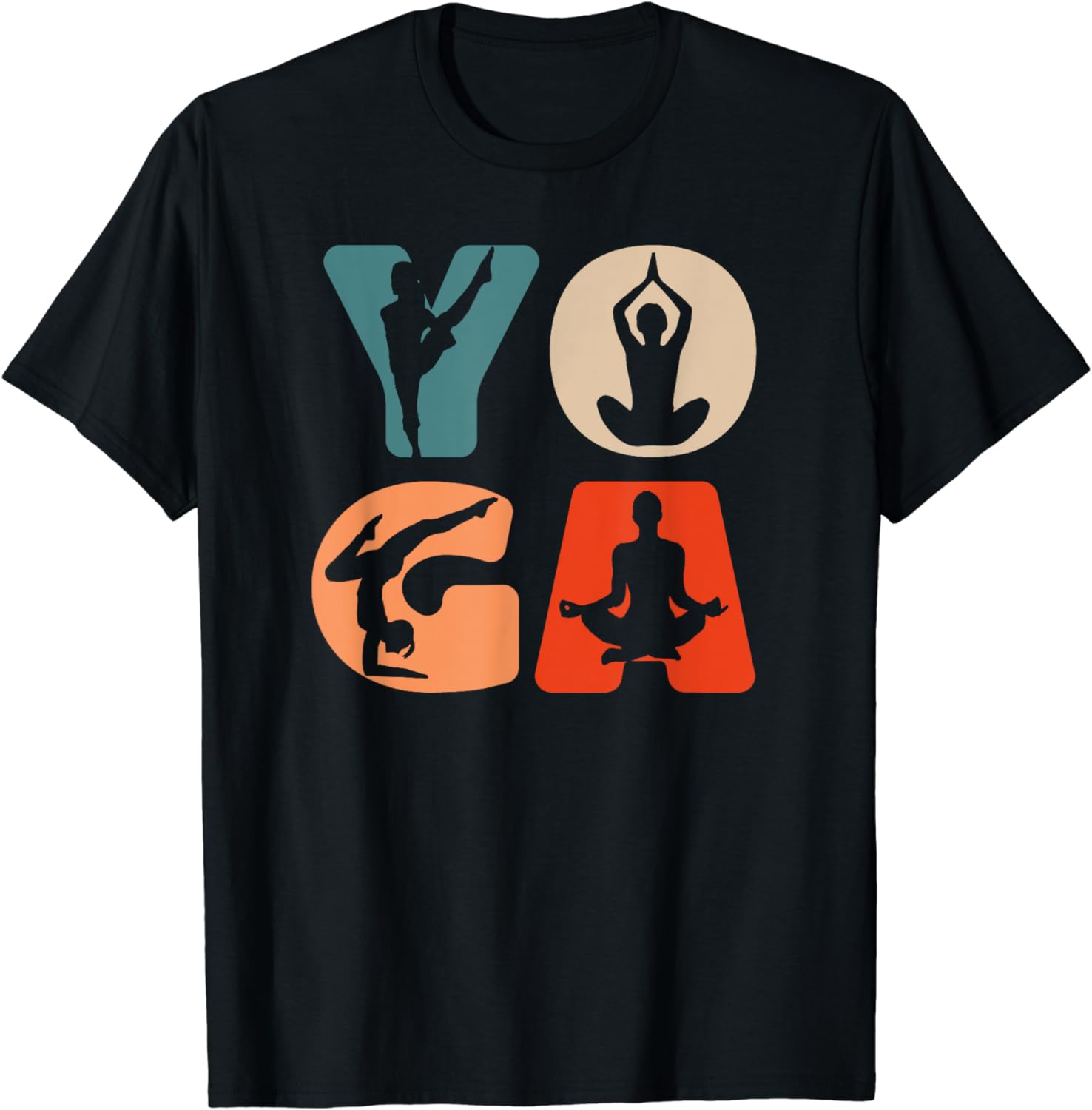 Yoga Lettering with Yoga Poses Silhouettes | Retro Yoga T-Shirt ...