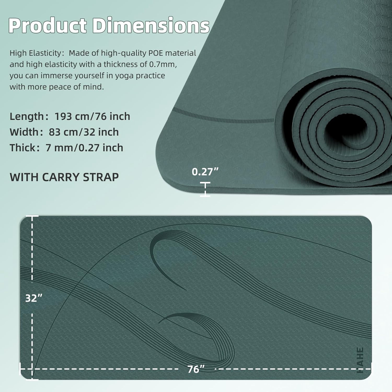 Yoga Mat High Density Exercise Mat, 76"x32"x0.27" Thick Wide & Large ...