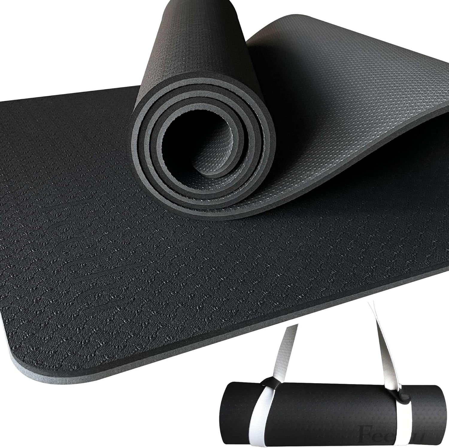 Yoga Mat with Strap – 10mm & 12mm Thick Yoga Mat, Non-Skid Dual Surface ...