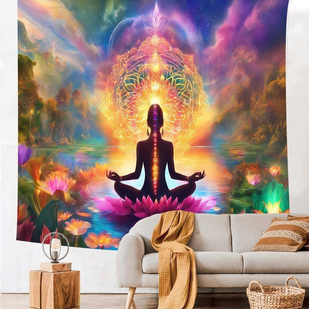Yoga Meditation Tapestry Hippy God Buddha Chakra Tapestry Purple Lotus ...