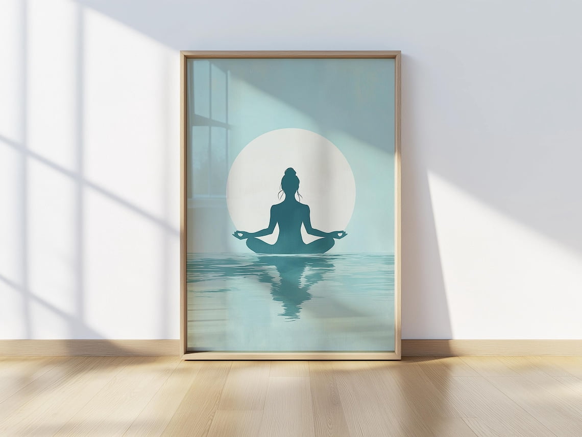 Yoga Meditation Wall Art, Zen Moon Reflection Print, Boho Spiritual ...