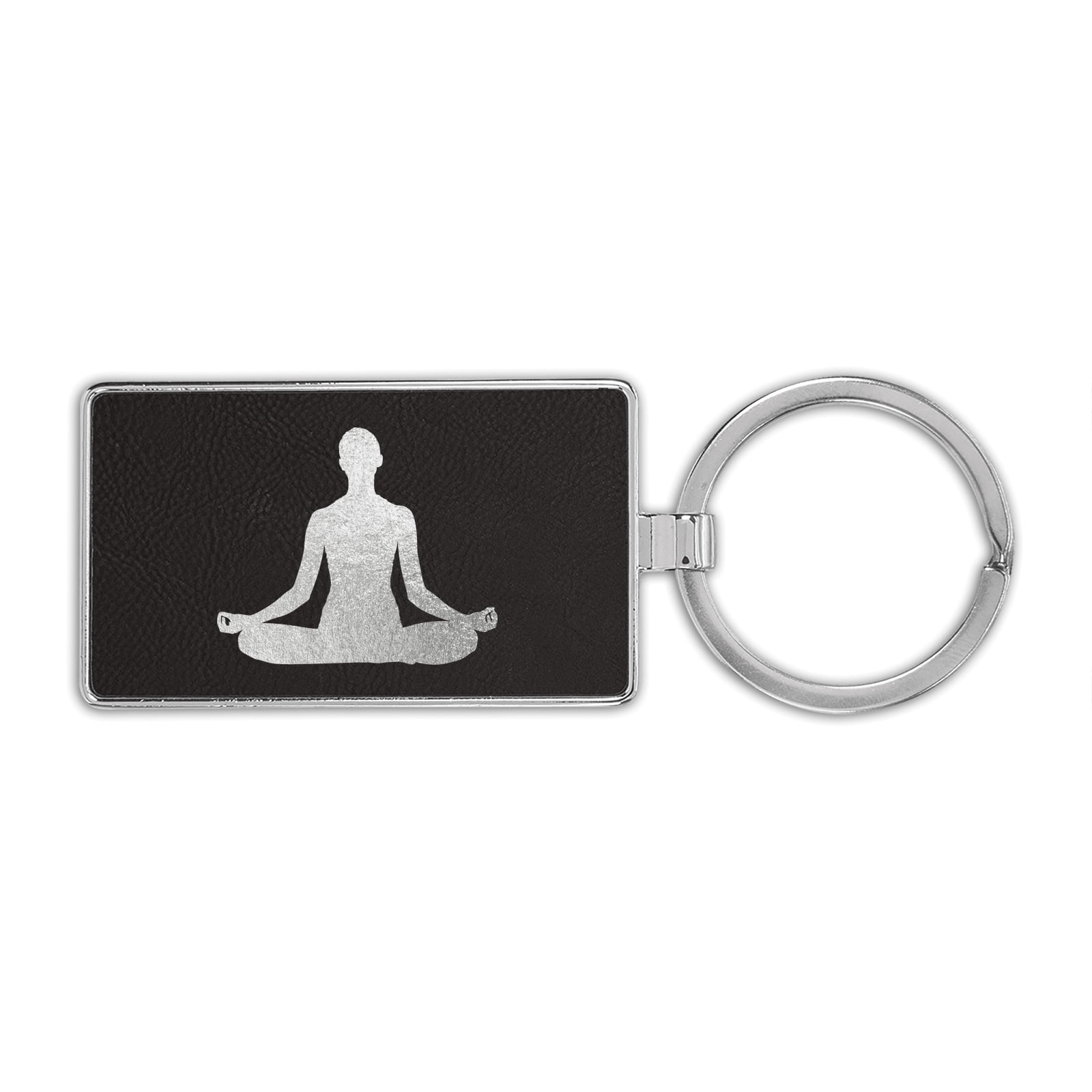 Yoga Padmasana Pose Premium Leatherette Keychain om - Black/Silver ...