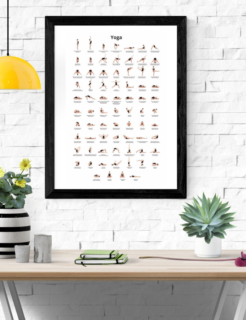 Yoga Poses Poster 24X36 Yoga Chart Yoga Pose Poster Print Wall Art Yoga ...