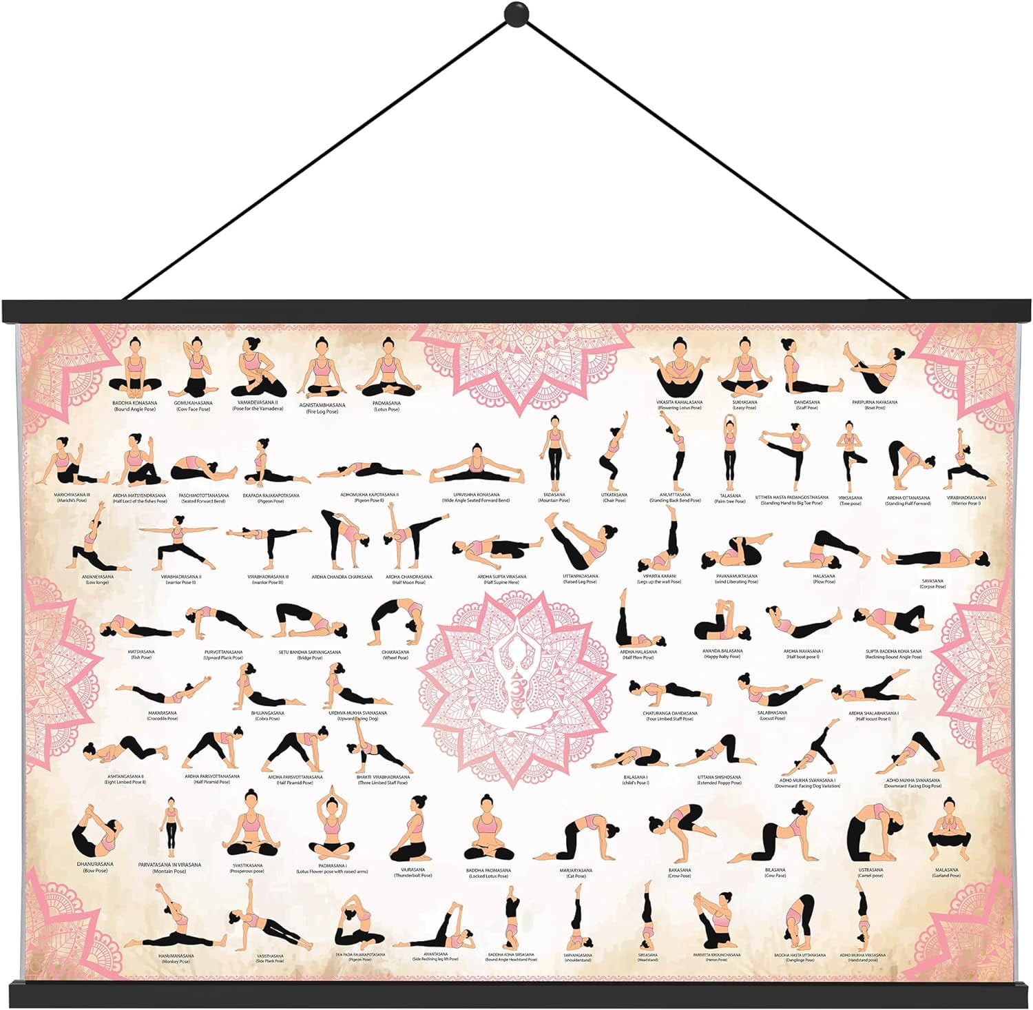 Yoga Poses Poster with Magnetic Frame (Jazzy Blanc) – 36 x 24-inch ...