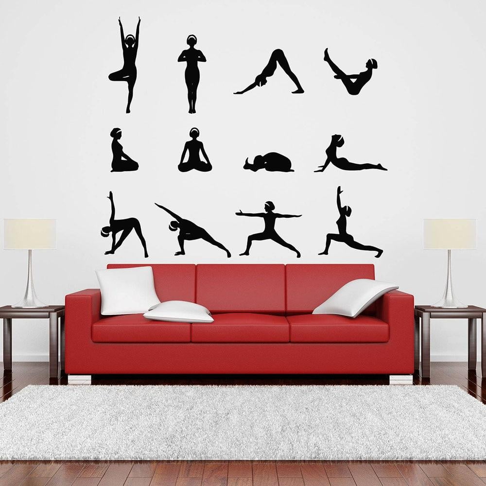Yoga Posture Wall Decal Pattern Hindu Buddha Pilates Room Girls Bedroom ...