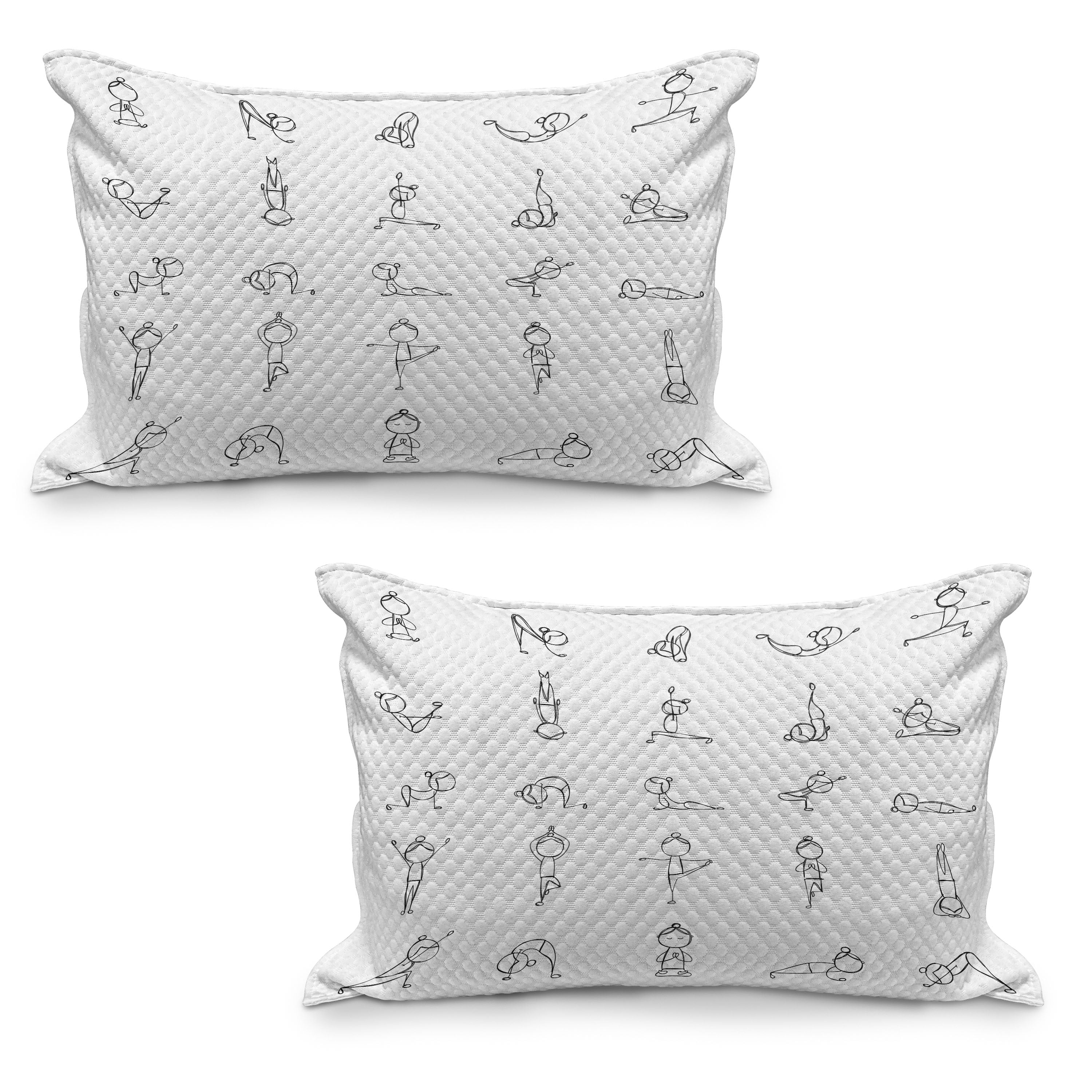 Yoga Quilted Pillowcover Set of 2, Stickman Practicing Different Yoga ...