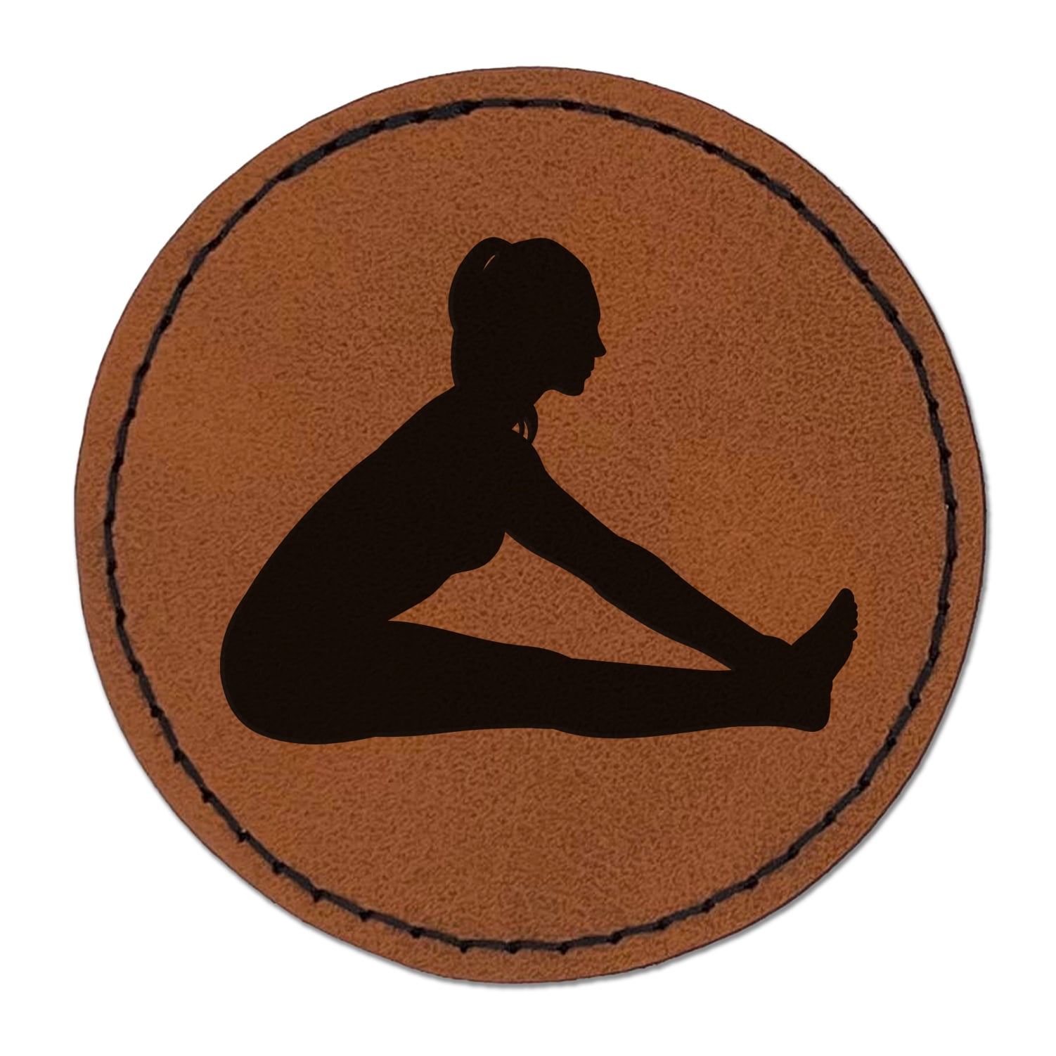 Yoga Seated Forward Bend Pose 2.5" Faux Leather Round Engraved Iron-On ...