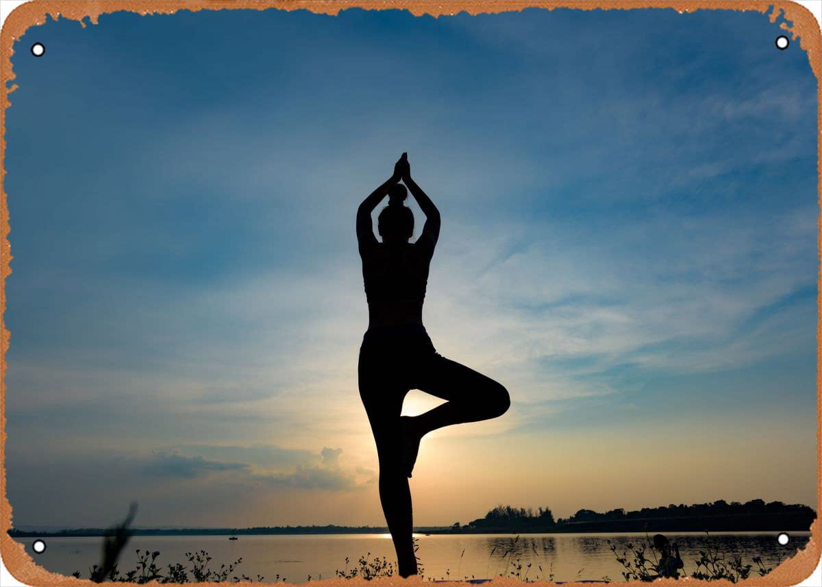 Yoga Silhouette beautiful women yoga in nature. Poster Retro Vintage ...
