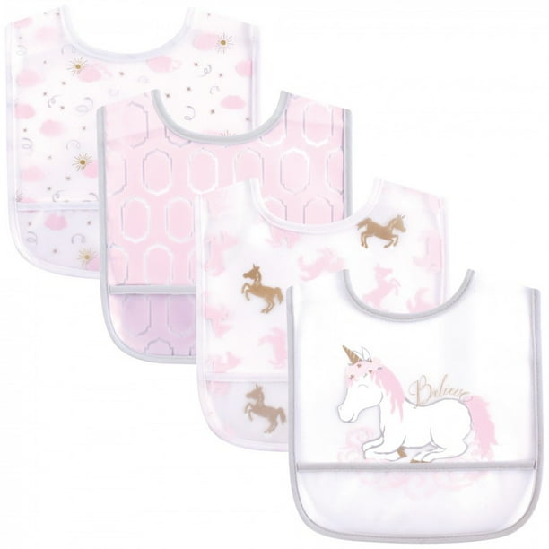 Yoga Sprout Baby Girl Waterproof PEVA Bibs 4pk, Unicorn, One Size ...