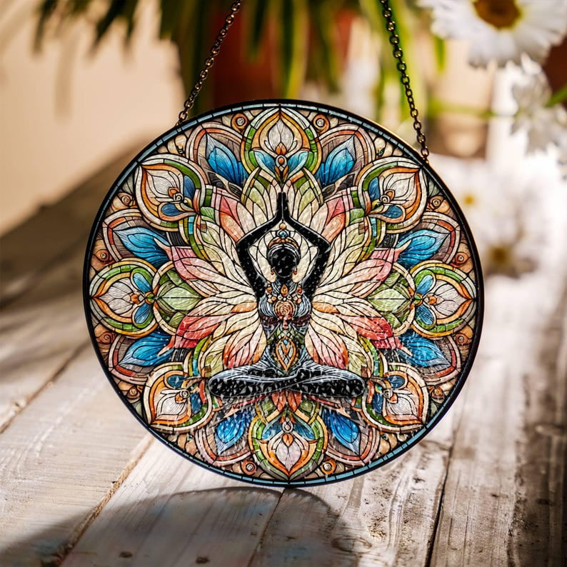 Yoga Stained Glass Sun Catcher Namaste LightCatcher Yoga Pose Window ...