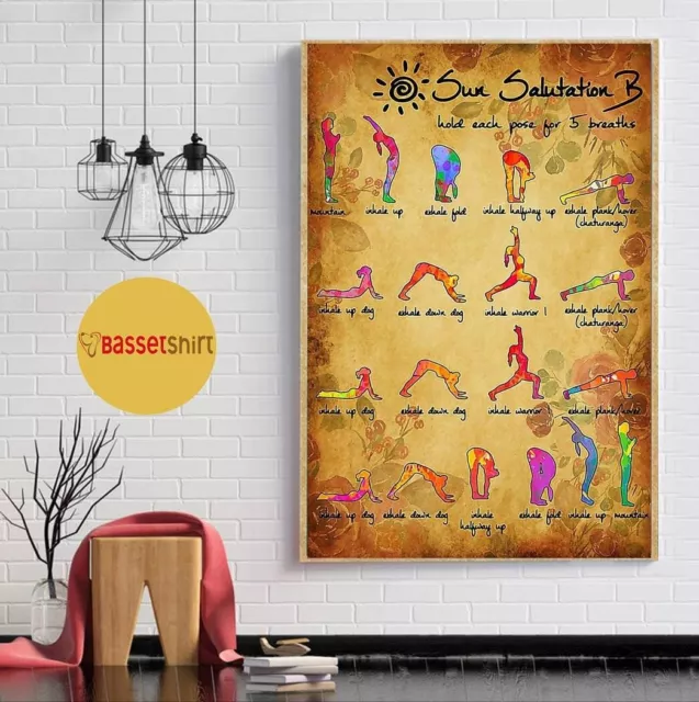 Yoga Sun Salutation B Poster Home Decor, Vintage Art Print, Haging ...