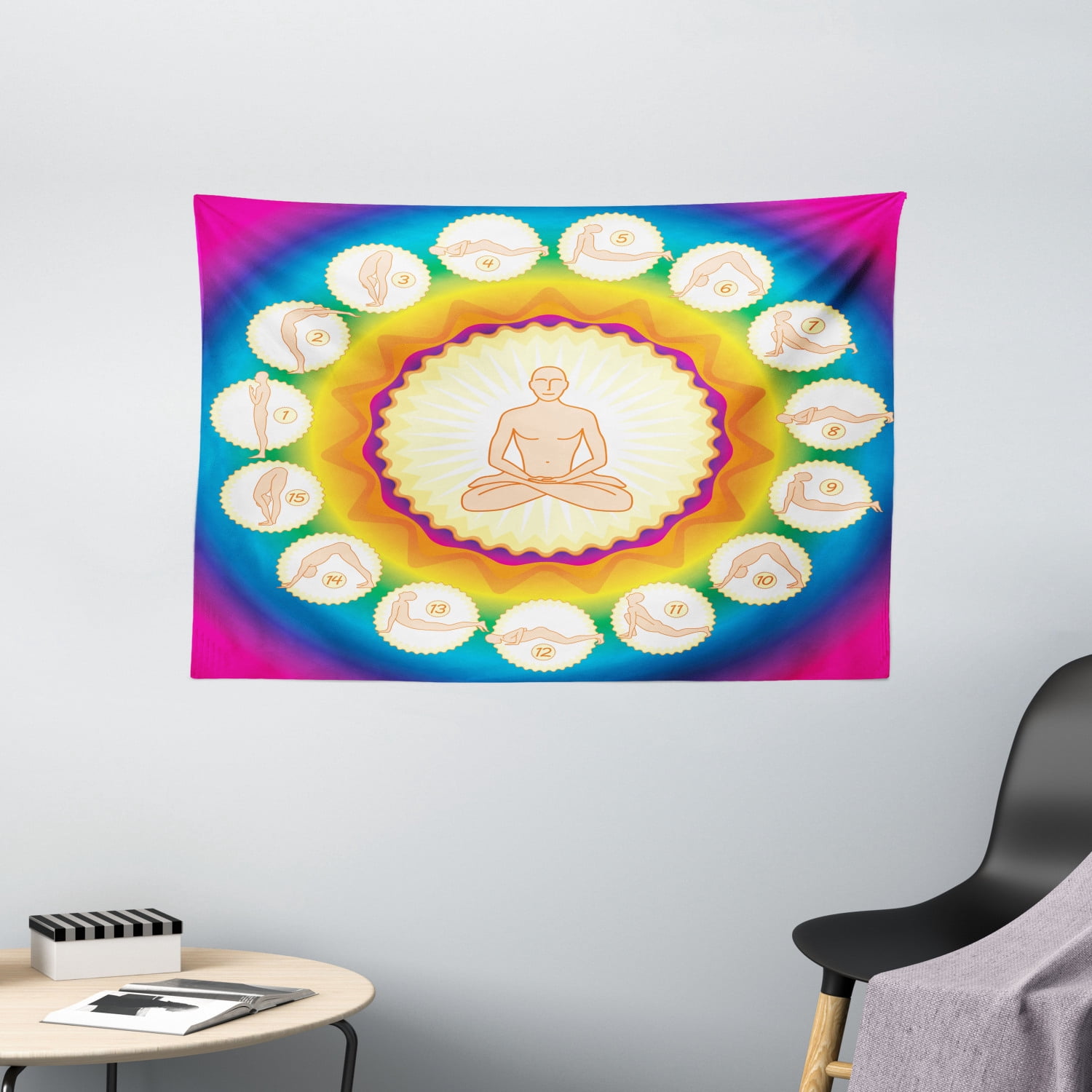 Yoga Tapestry, Yogi in The Lotus Posture and Exercises in Several ...