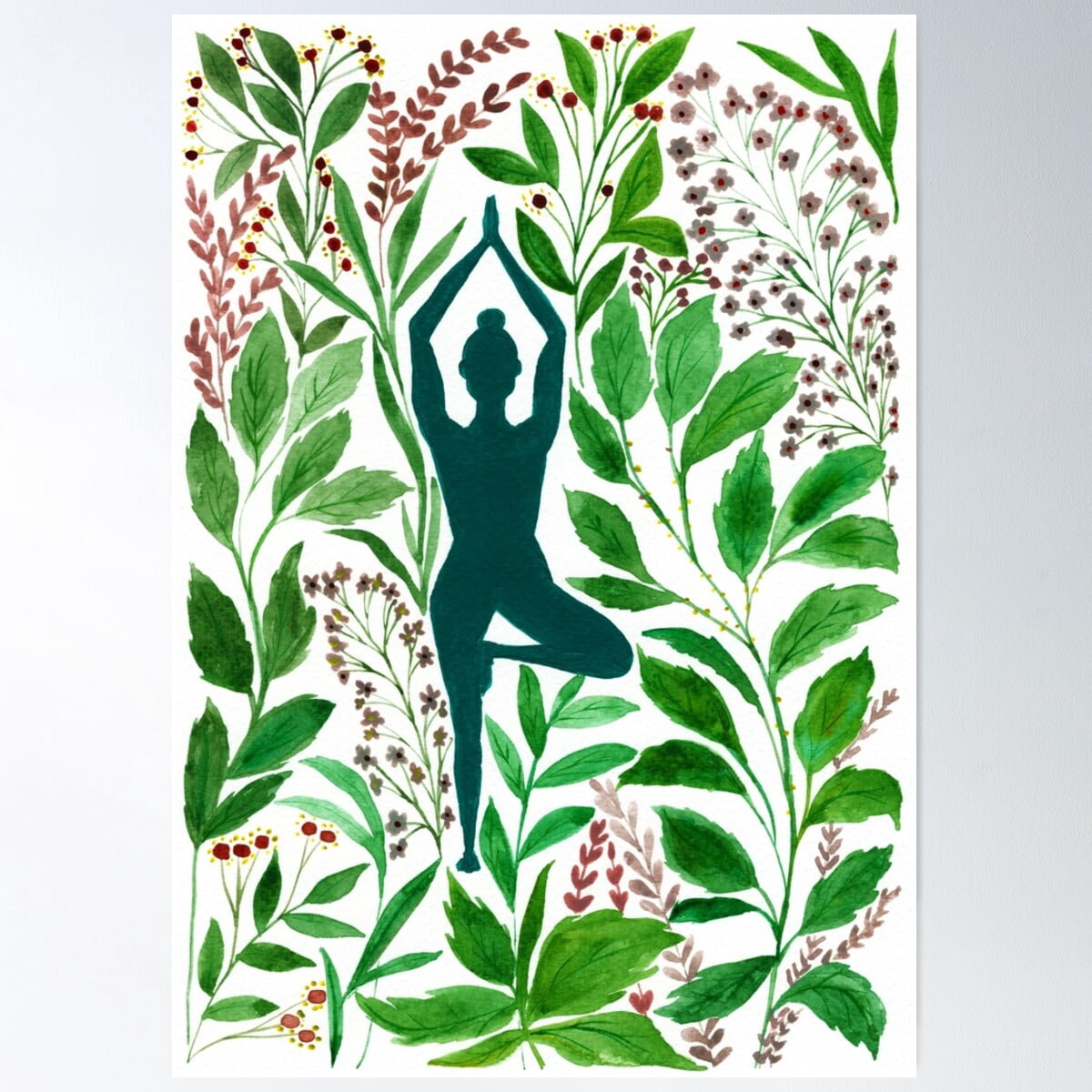 Yoga Tree Pose Watercolor Painting Poster Wall Art, Modern Wall Decor ...