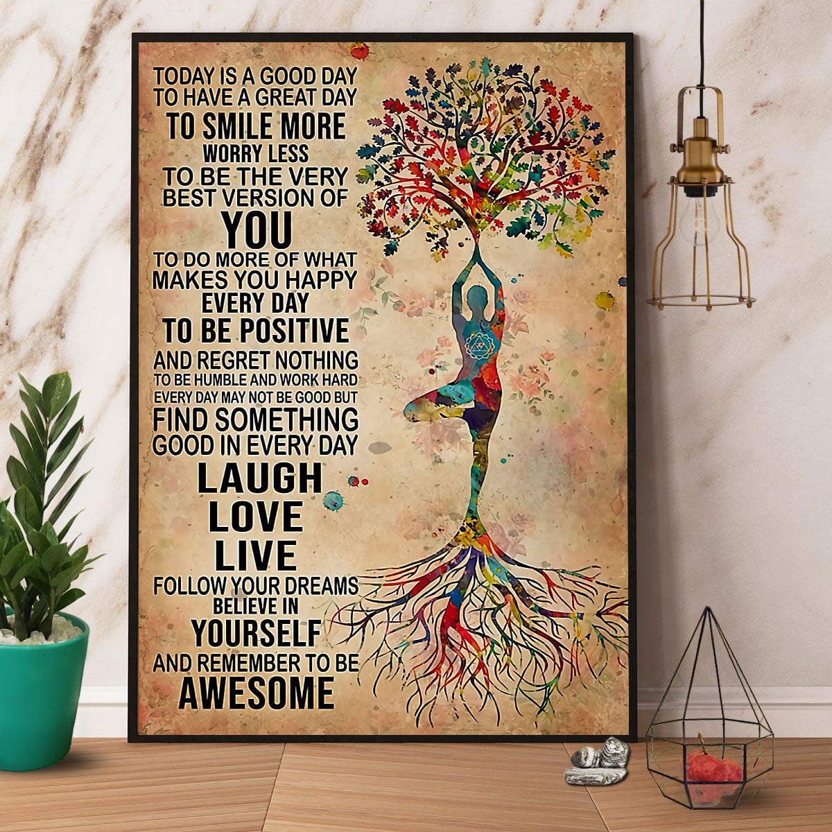 Yoga Tree Today Is A Good Day Laugh Love Live Satin Poster Wall Art ...
