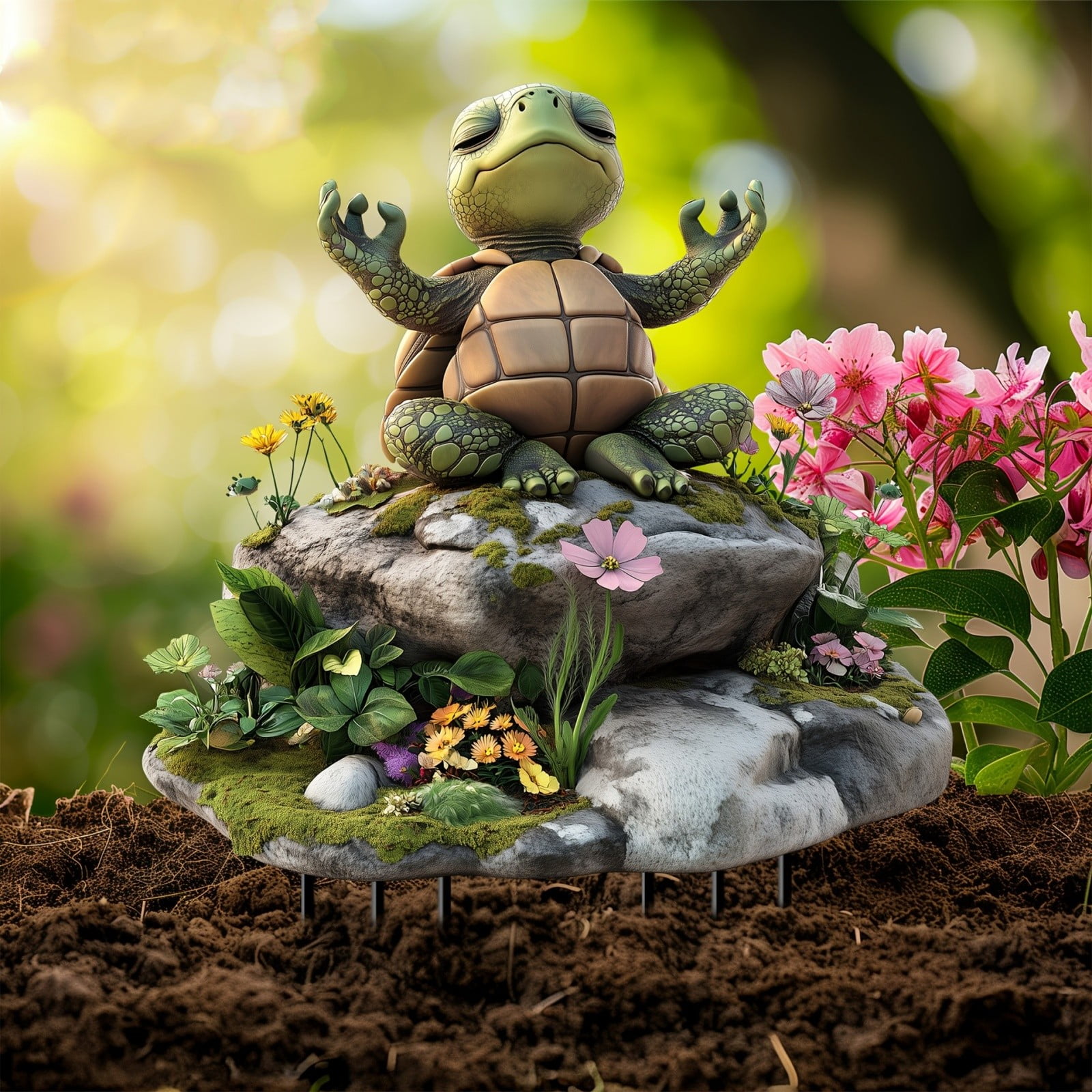 Yoga Turtle Sitting On A Stone Acrylic Garden Stake Outdoor Decoration ...