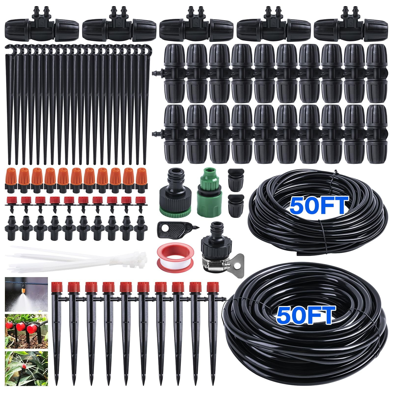 Yogayet Drip Irrigation Kit, 100FT/30M Garden Watering with Hose ...