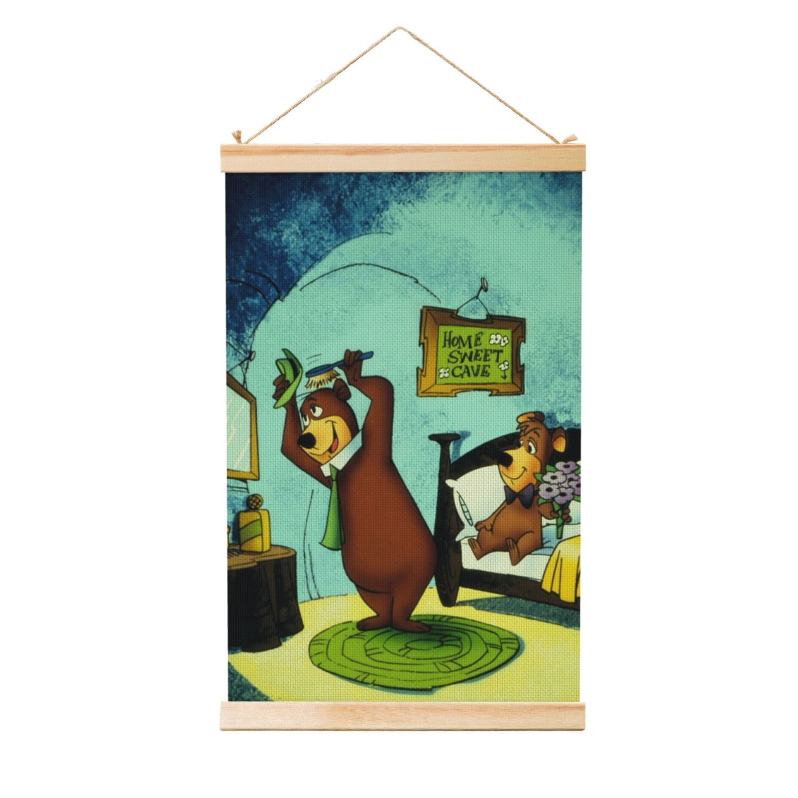 Yogi Bear Poster Aesthetic Canvas Wooden Shaft Wall Art Hanging Hanger ...