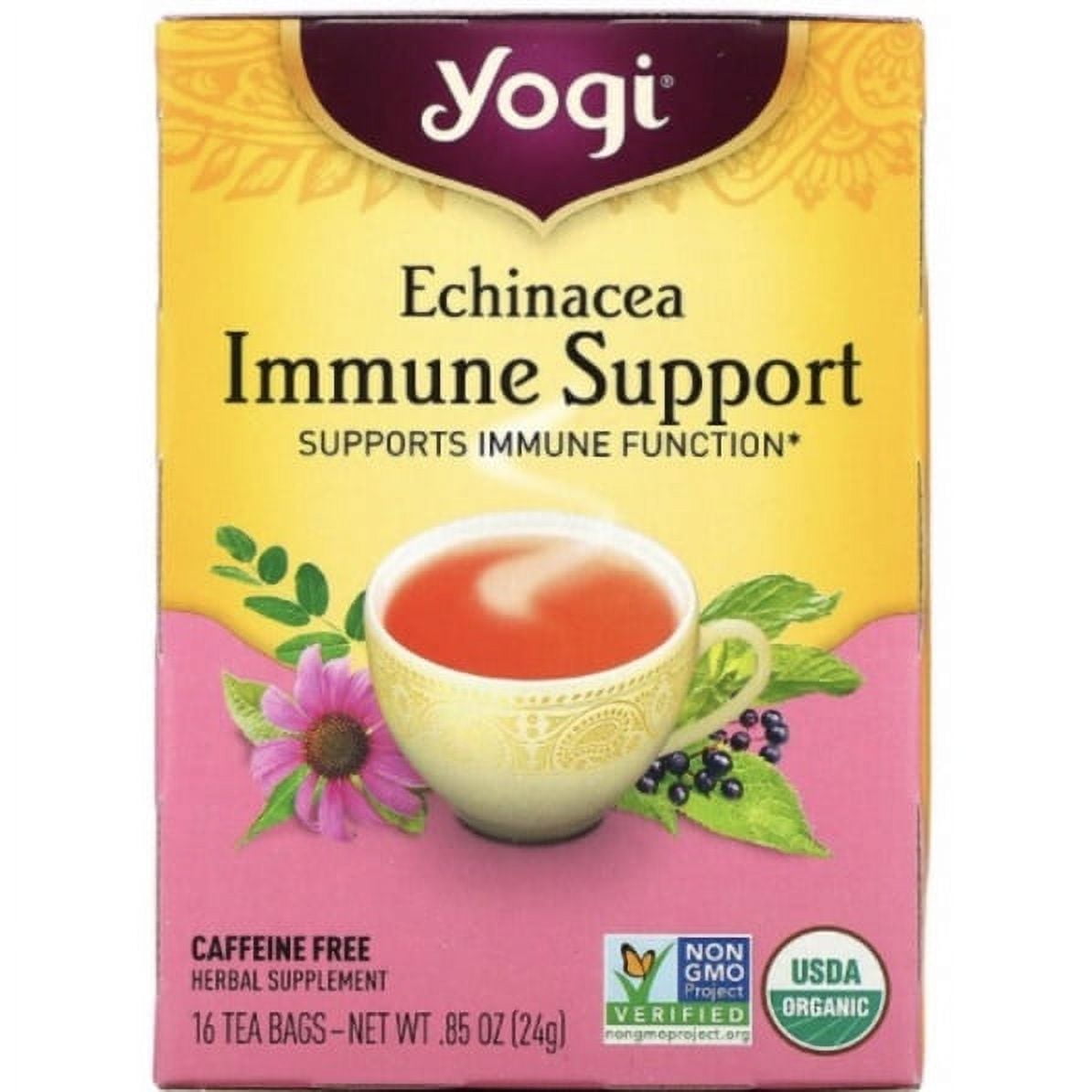 Yogi Organic Elderberry Lemon Balm Immune + Stress Herbal Tea, Caffeine ...