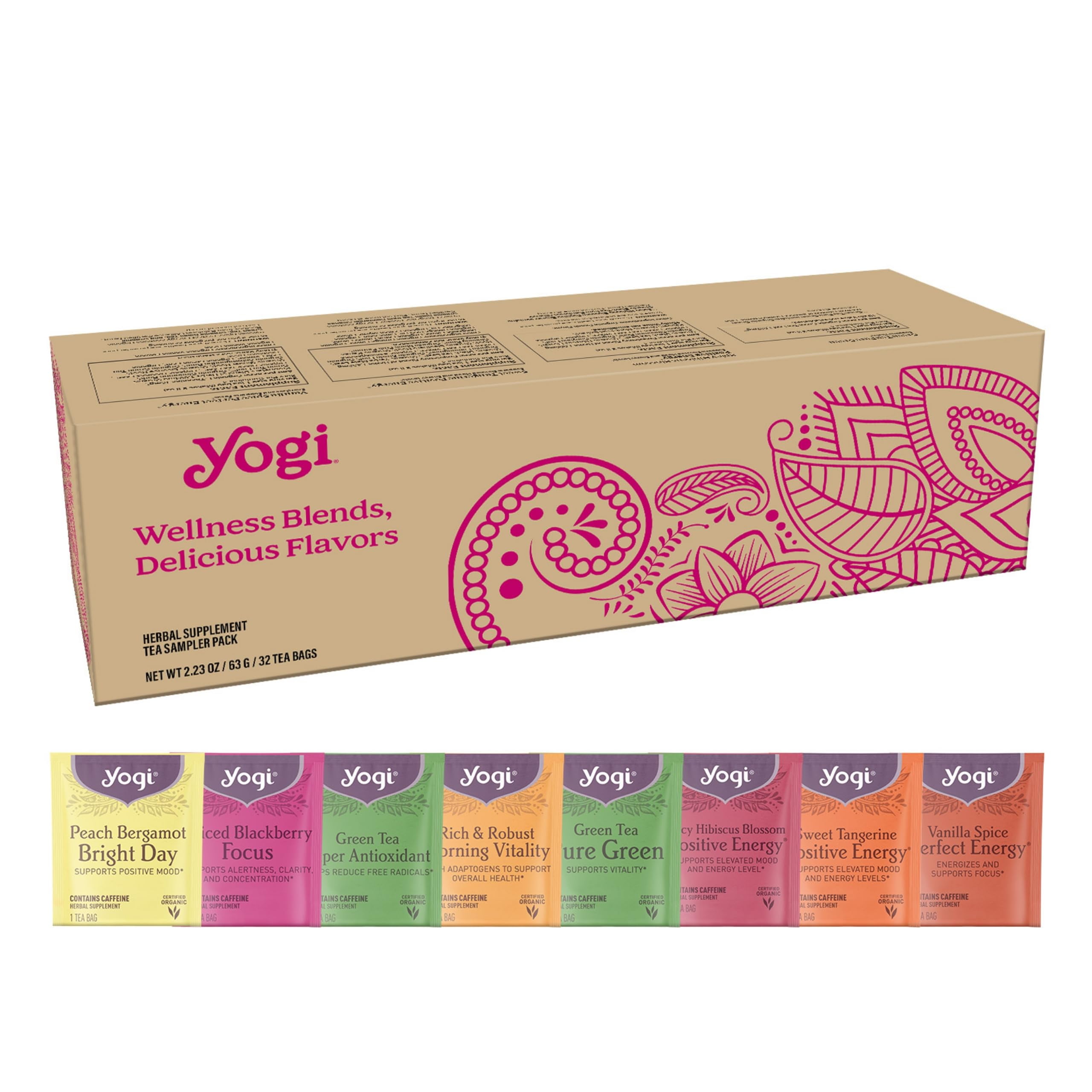 Yogi Organic Tea Energy Sampler Box - 8 Favorite Black & Green Teas (32 ...