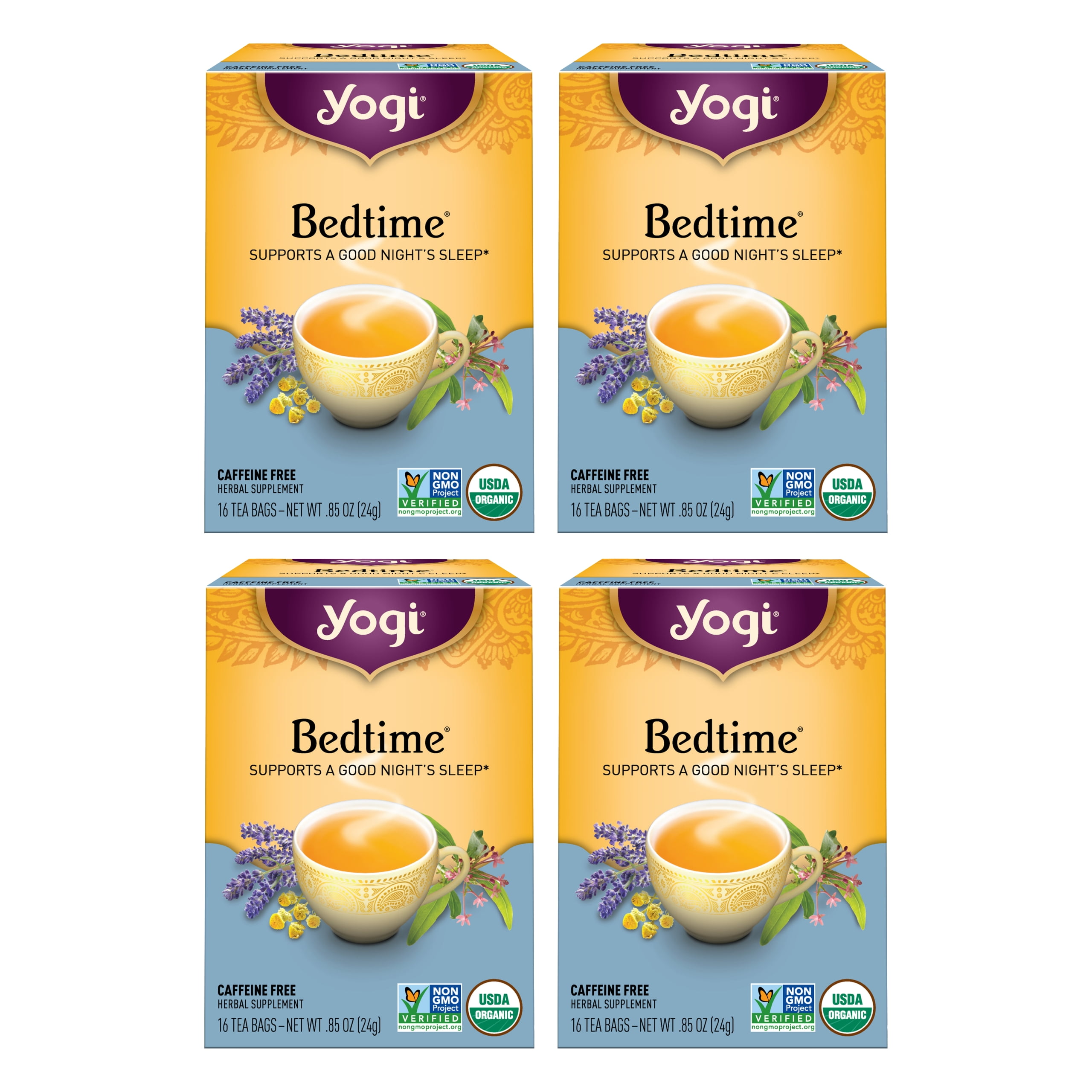 Yogi Organic Herbal Tea Bedtime, Sleep Support, 4 Boxes of 16 Caffeine ...