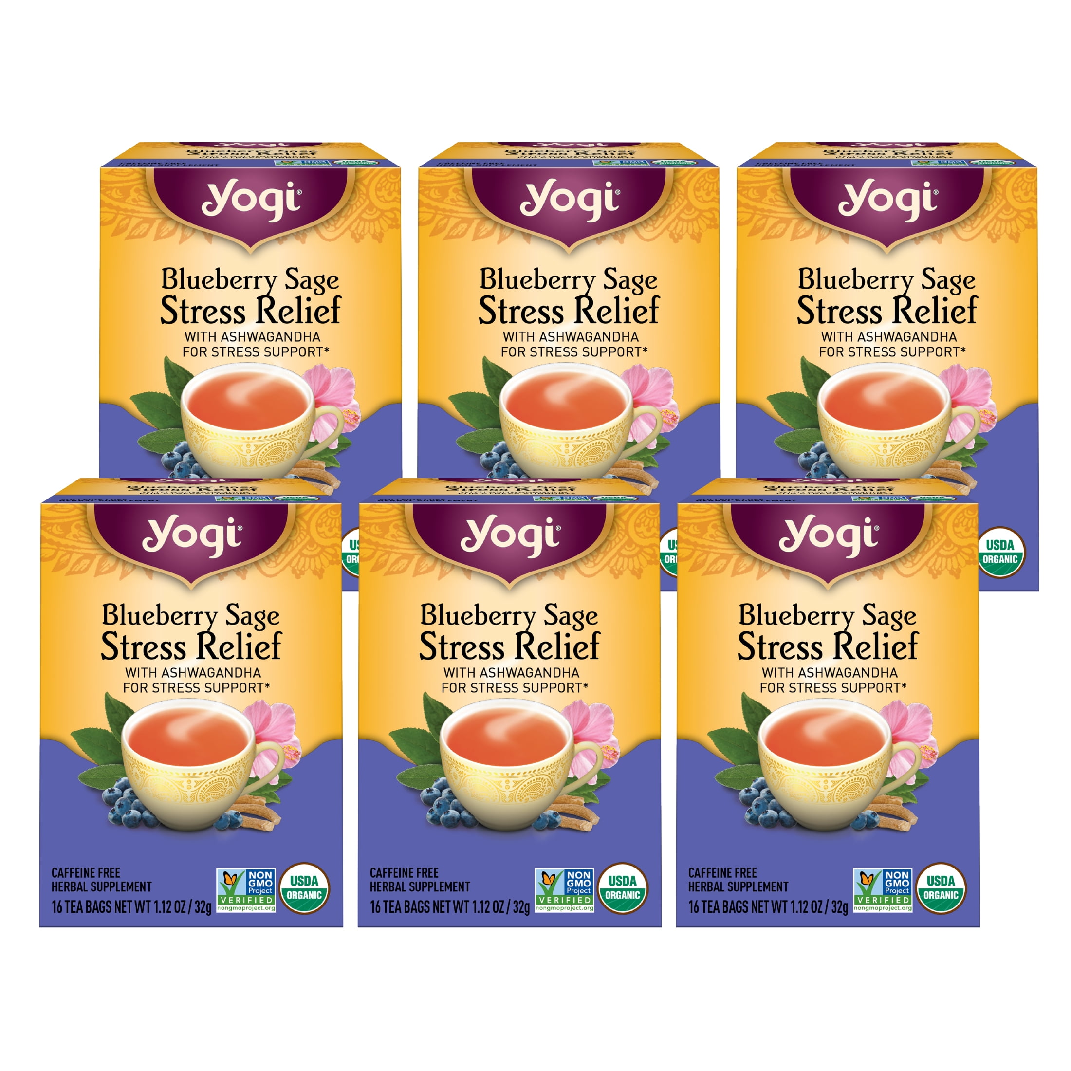 Yogi Tea Blueberry Sage Stress Relief - 16 Tea Bags per Pack (6 Packs ...