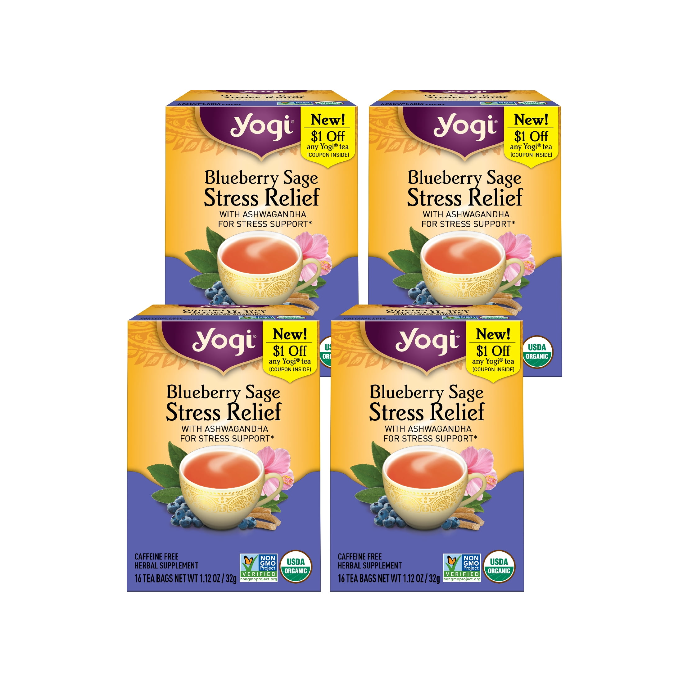 Yogi Tea, Blueberry Sage Stress Relief, Herbal Tea, Wellness Tea Bags ...